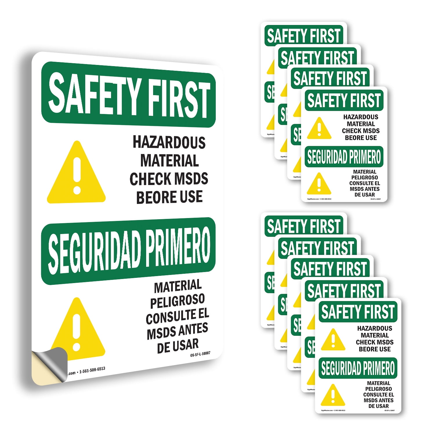 Hazardous Material MSDS Bilingual OSHA SAFETY FIRST Vinyl Decal Label 5 ...