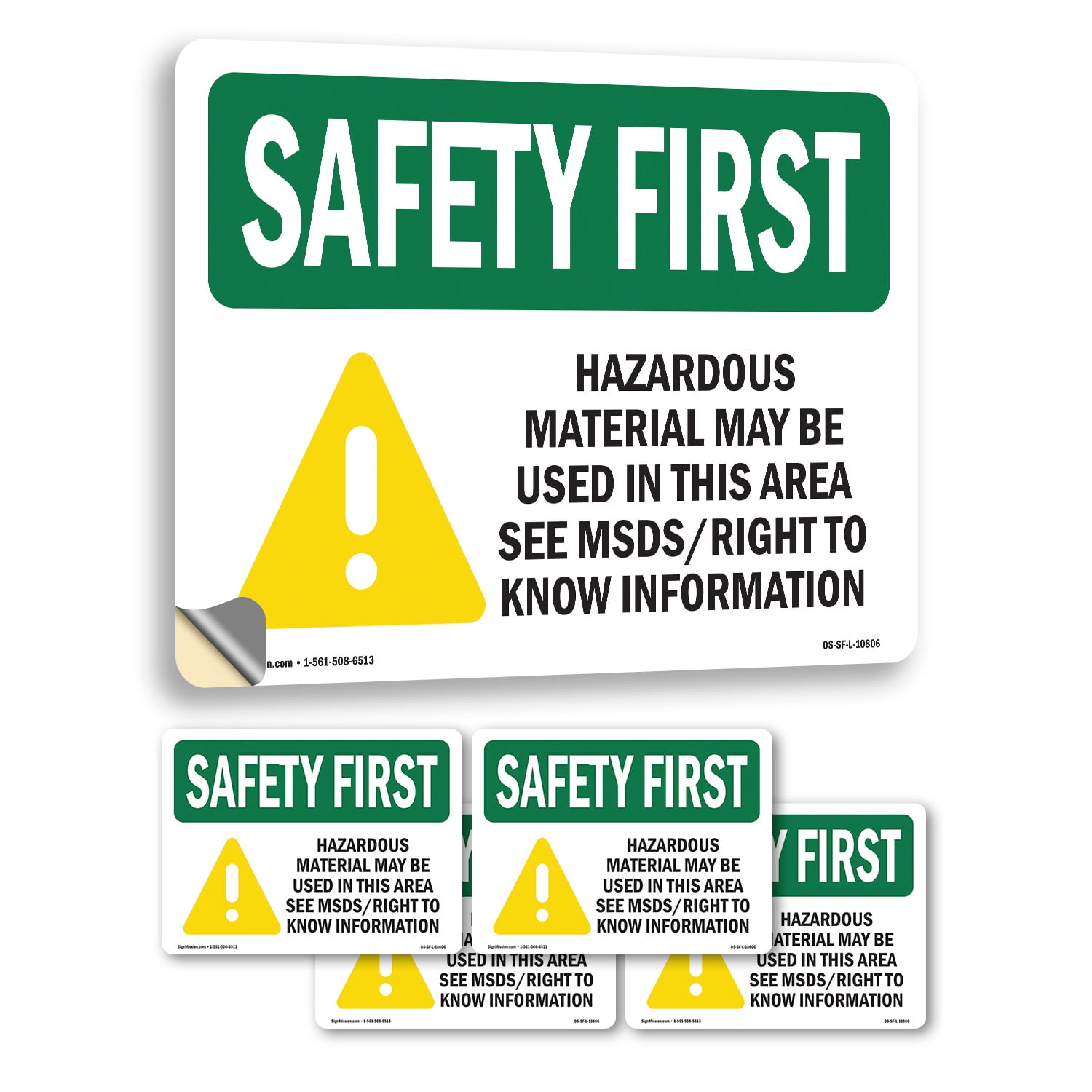 Hazardous Material May Be Used In Area OSHA SAFETY FIRST Vinyl Decal ...