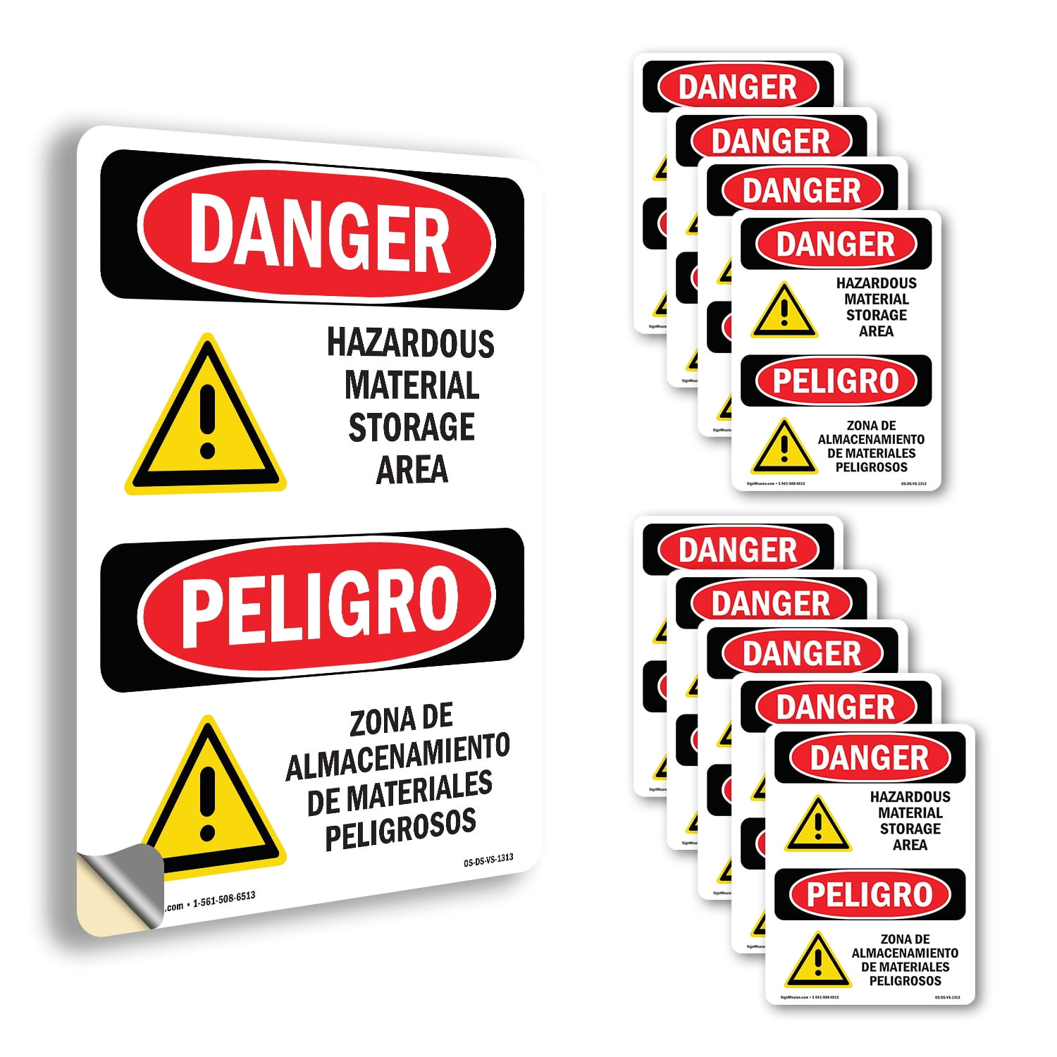Hazardous Material Storage Area Bilingual OSHA Danger Vinyl Decal Label ...