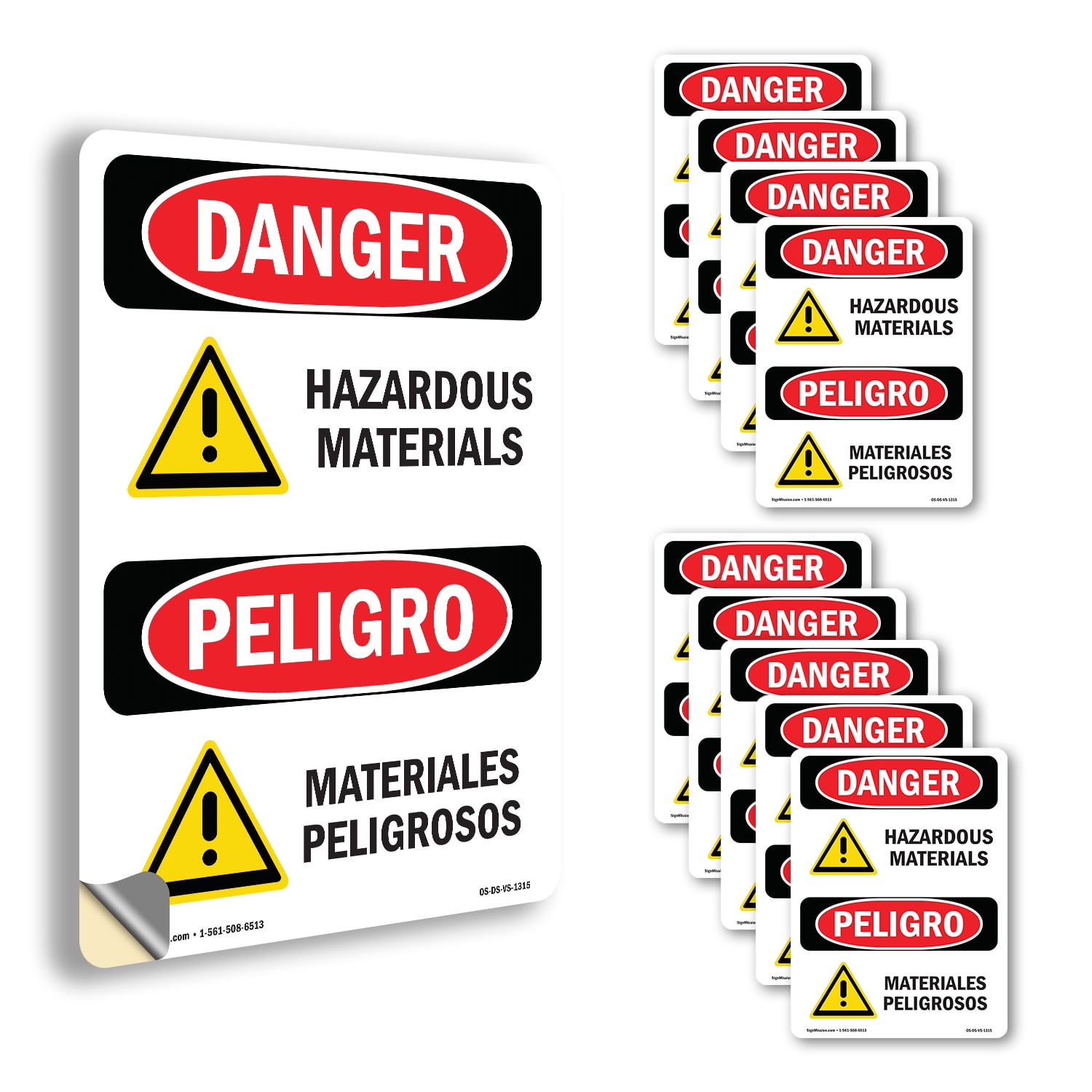 Hazardous Materials Bilingual OSHA Danger Vinyl Decal Label 18 Inch x ...