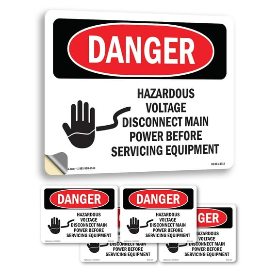 Hazardous Voltage Disconnect Main Power OSHA Danger Vinyl Decal Label 5 ...