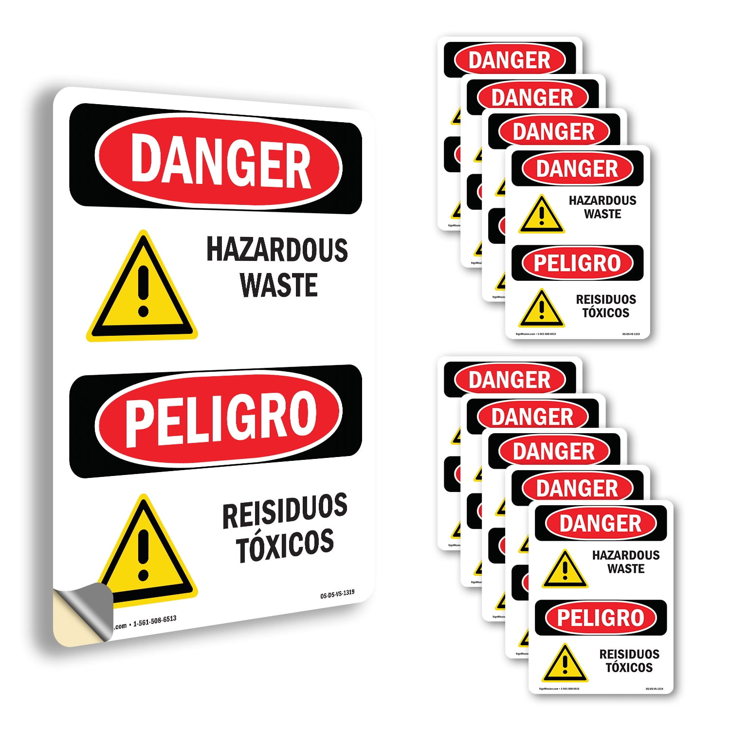 Hazardous Waste Bilingual OSHA Danger Vinyl Decal Label 18 Inch x 12 ...