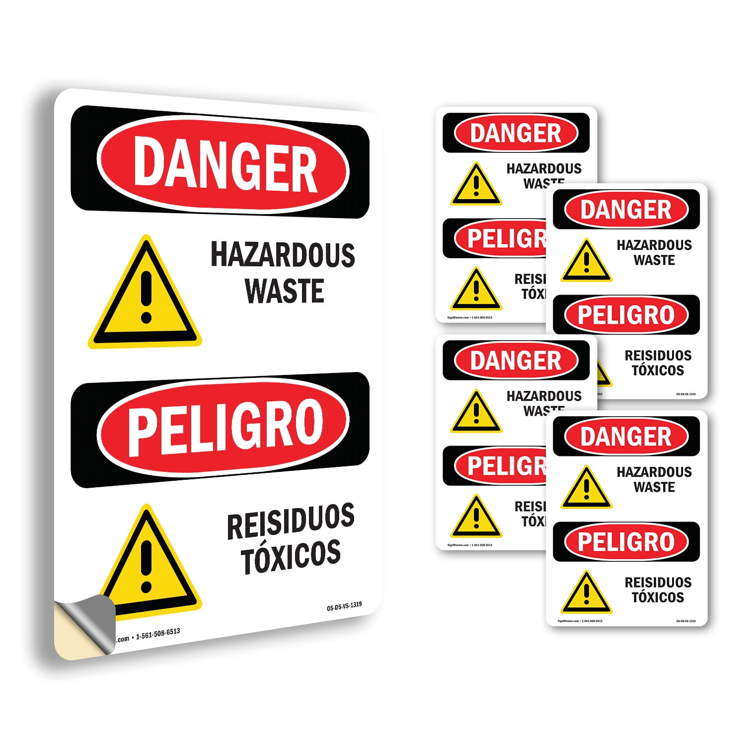 Hazardous Waste Bilingual OSHA Danger Vinyl Decal Label 5 Inch x 3.5 ...