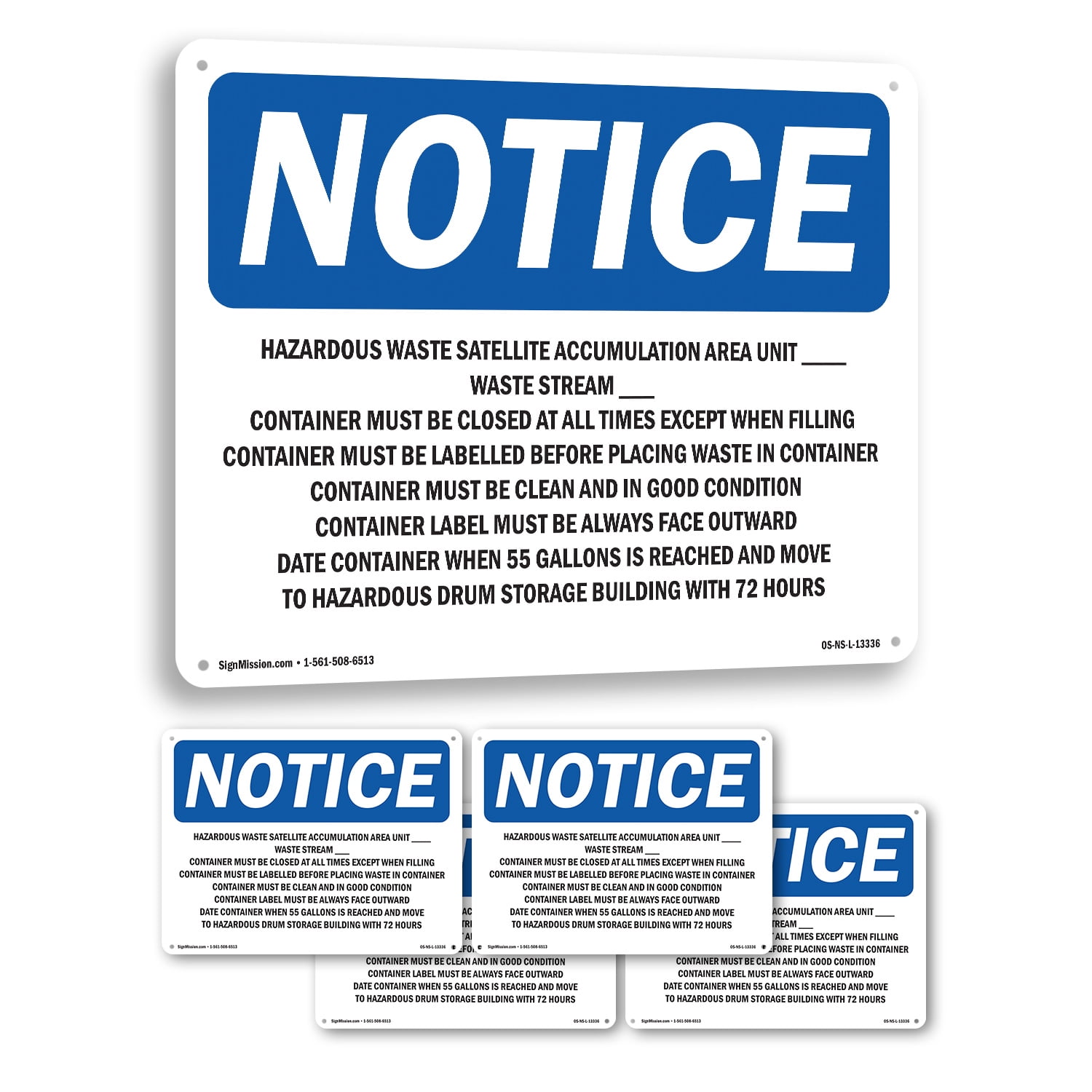 Hazardous Waste Satellite Accumulation Area OSHA Notice Rigid Plastic ...