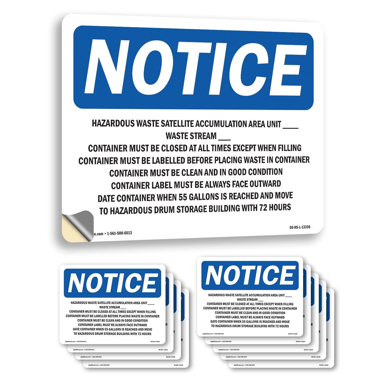 Hazardous Waste Satellite Accumulation Area OSHA Notice Vinyl Decal ...