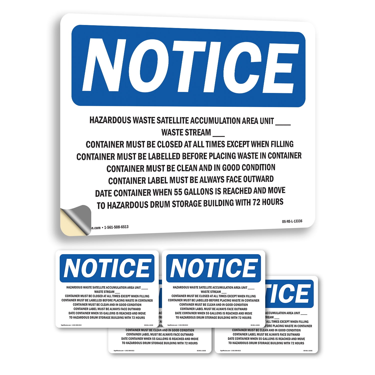 Hazardous Waste Satellite Accumulation Area OSHA Notice Vinyl Decal ...