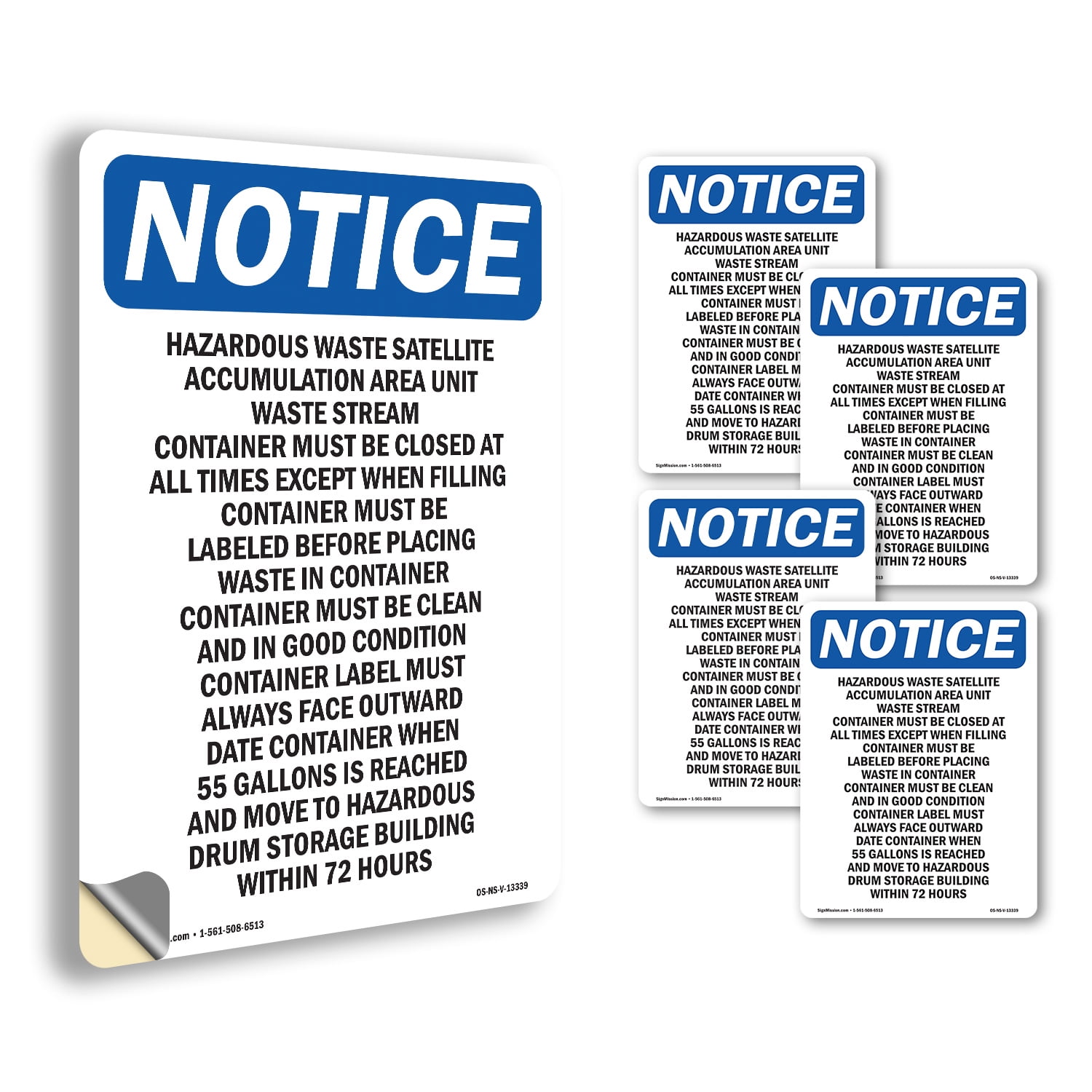 Hazardous Waste Satellite Accumulation OSHA Notice Vinyl Decal Label 24 ...