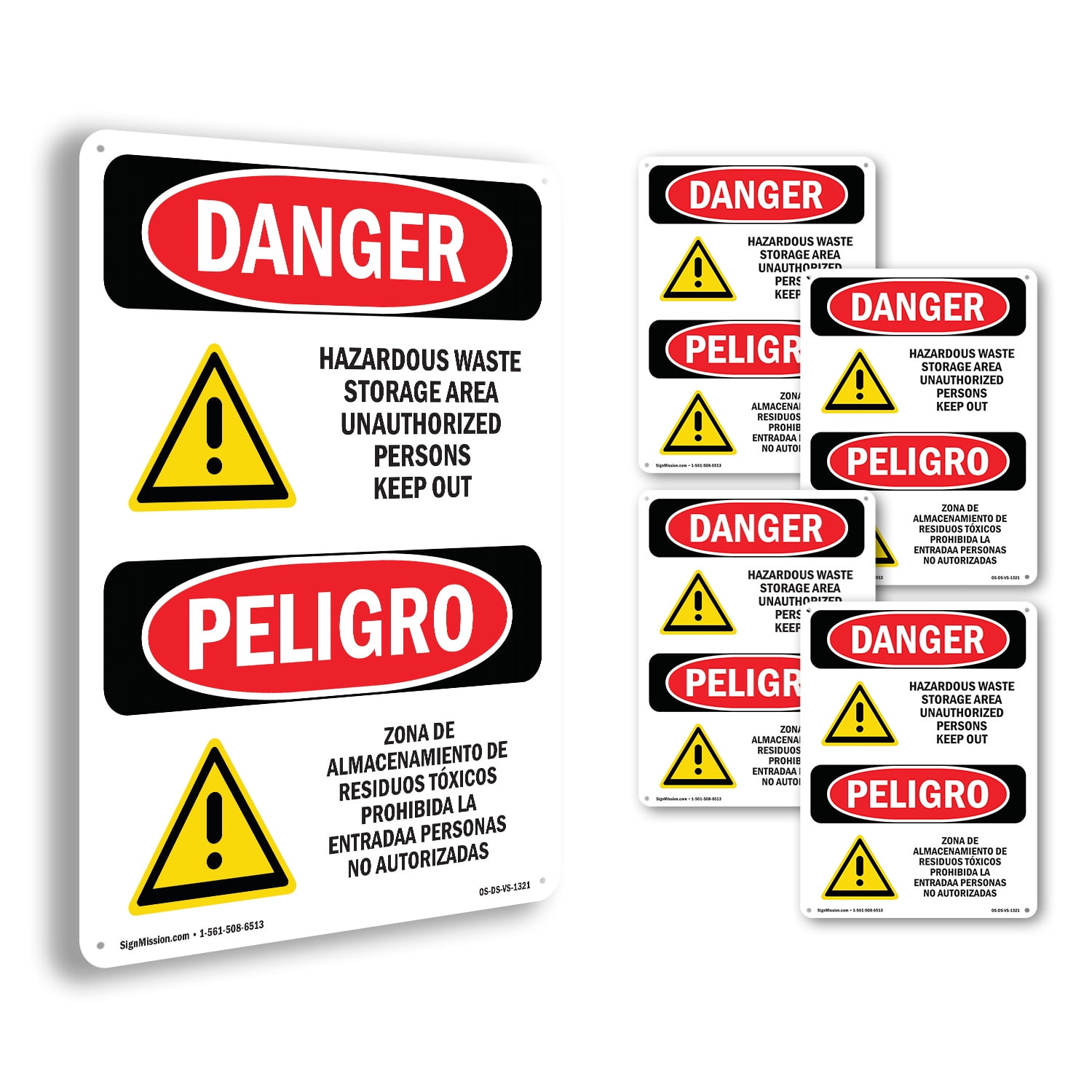 Hazardous Waste Storage Area Bilingual OSHA Danger Rigid Plastic Sign ...