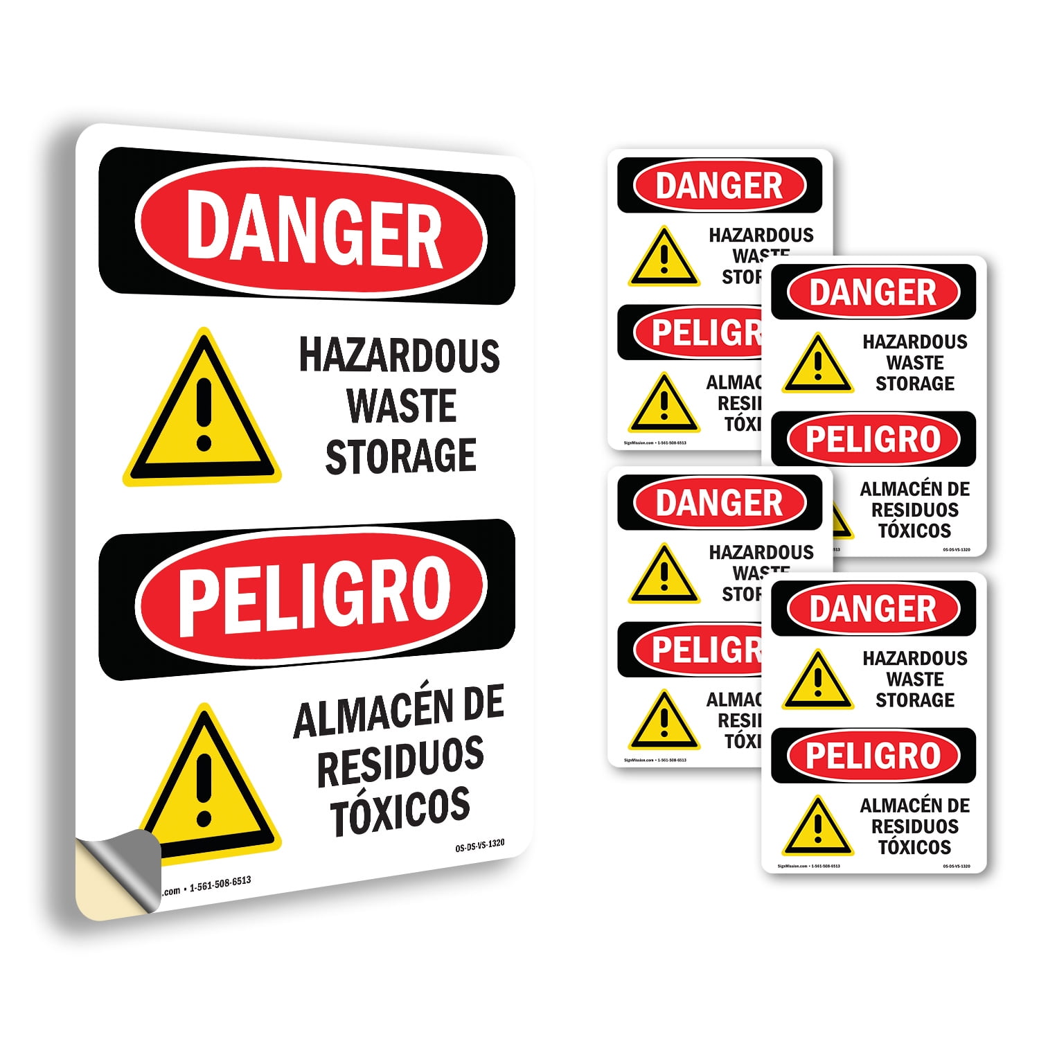 Hazardous Waste Storage Bilingual OSHA Danger Vinyl Decal Label 7 Inch ...
