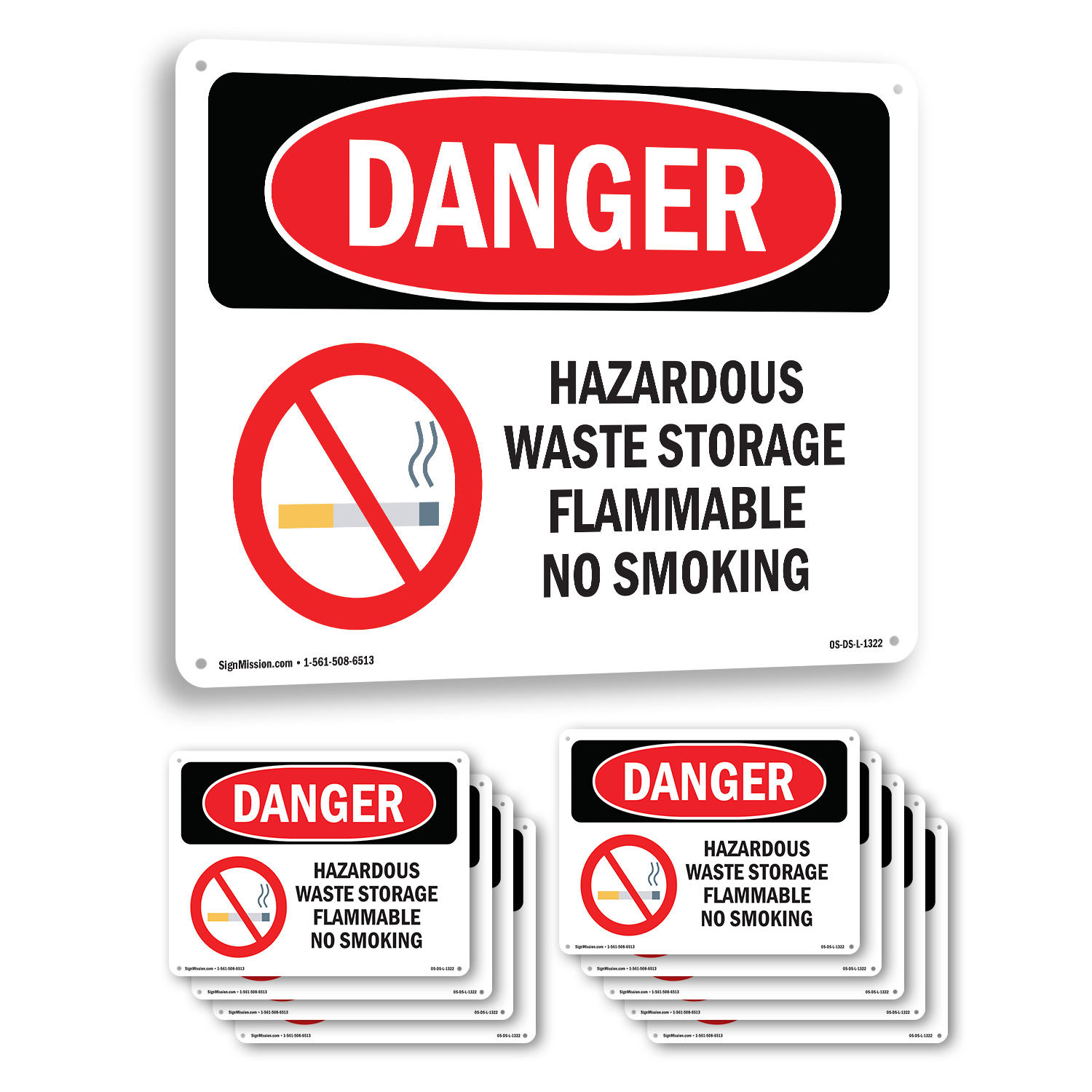 Hazardous Waste Storage Flammable No Smoking OSHA Danger Aluminum Sign ...