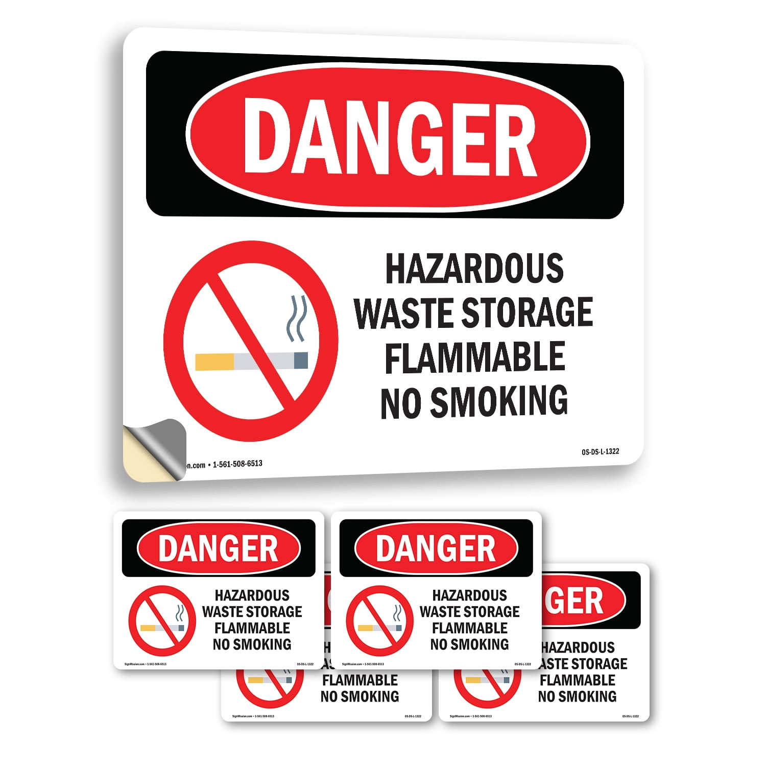 Hazardous Waste Storage Flammable No Smoking OSHA Danger Vinyl Decal ...