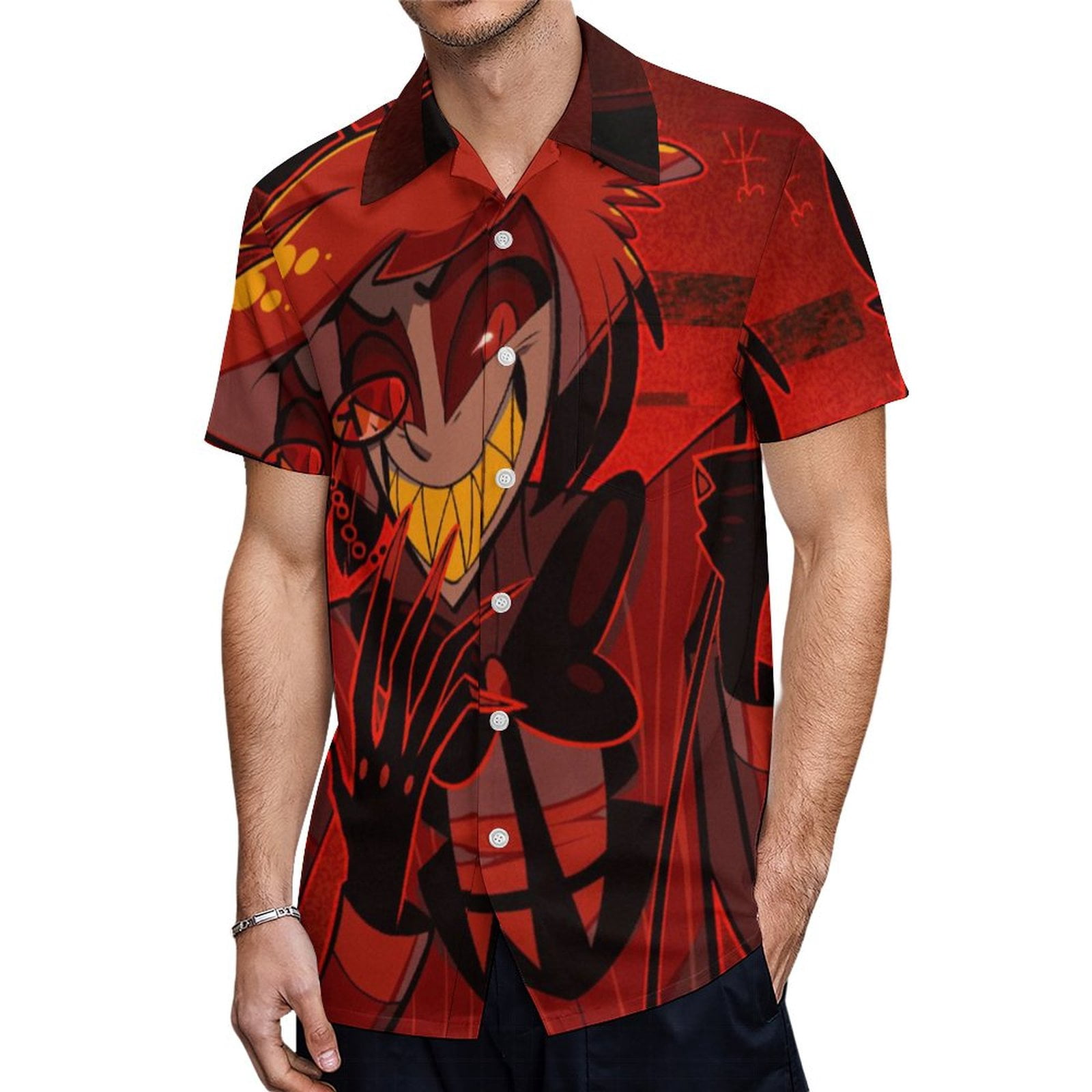Hazbin Hotel Alastor Radio Demon Men's Casual Button-Down Shirts Summer ...