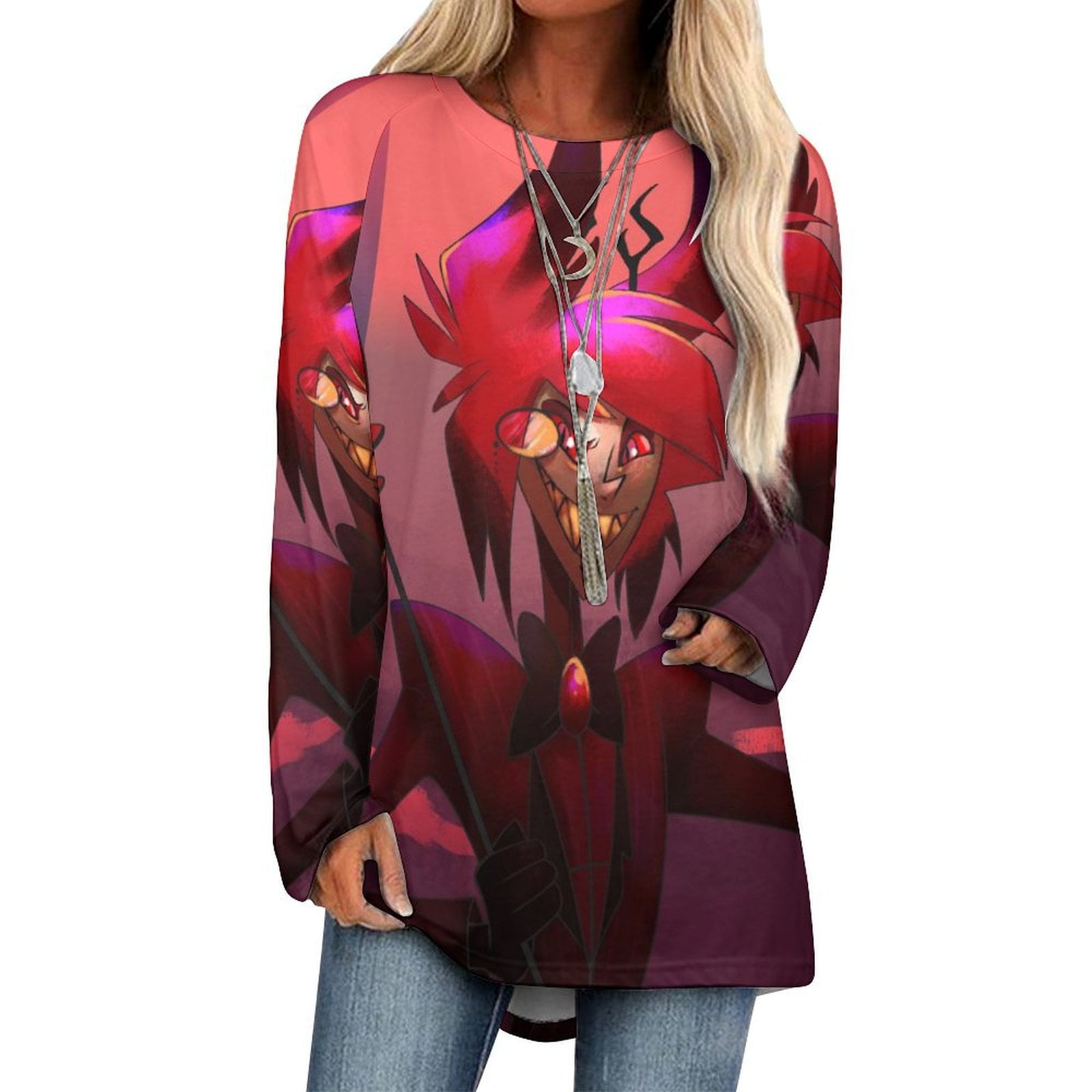 Hazbin Hotel Alastor Womens Long Sleeve T-Shirt Loose Fit Tops Casual ...