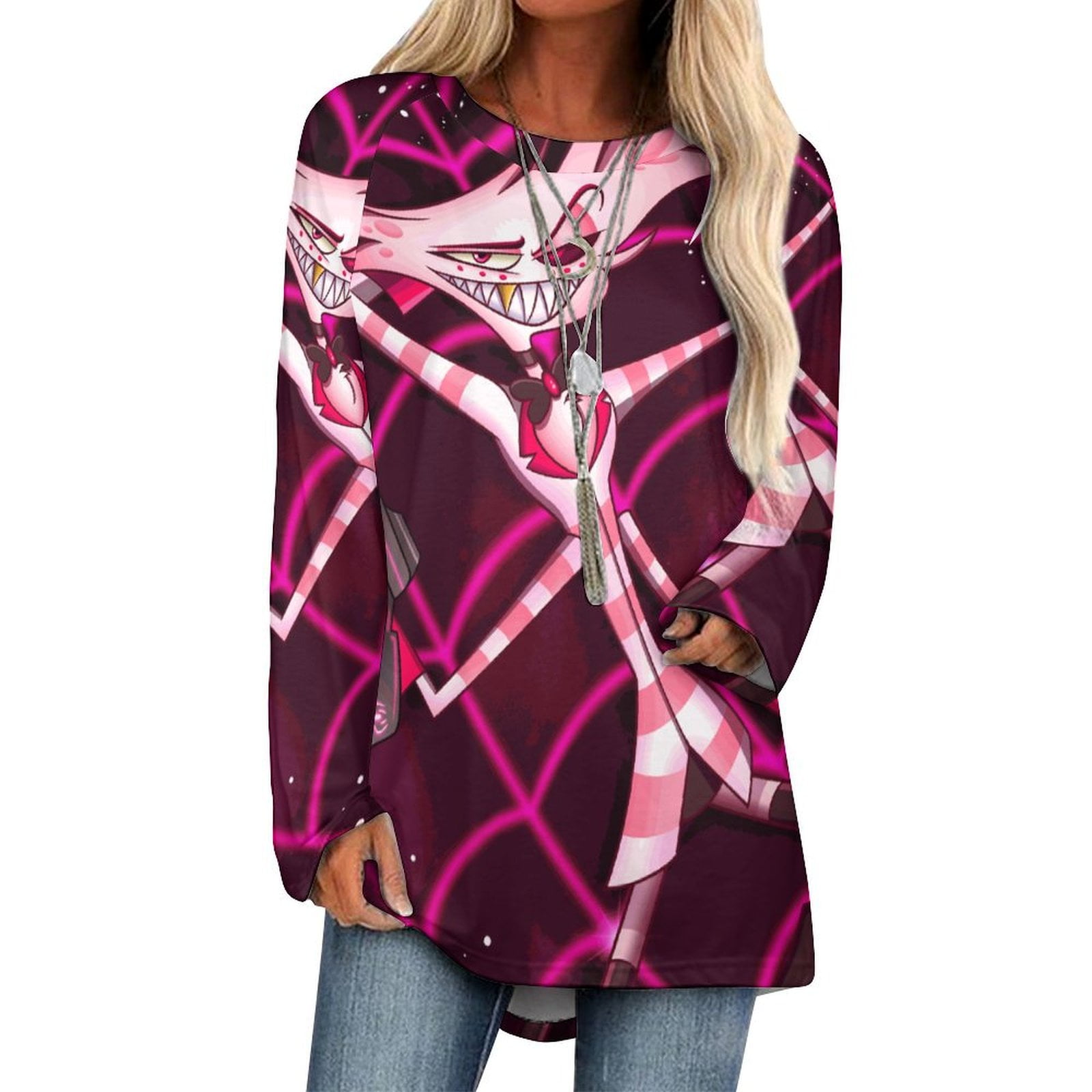 Hazbin Hotel Angel Dust Womens Long Sleeve T-Shirt Loose Fit Tops ...