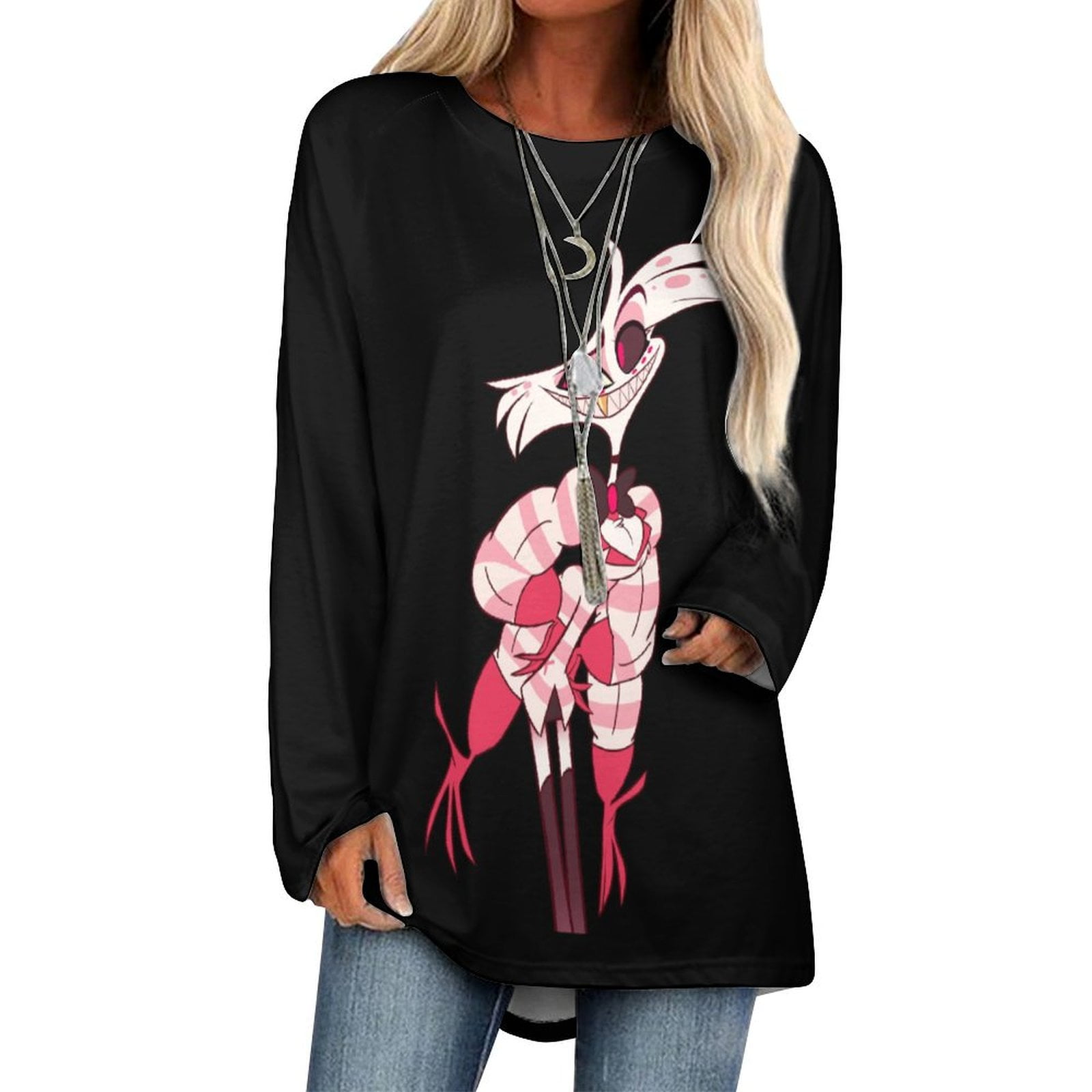 Hazbin Hotel Angel Dust Womens Long Sleeve T-Shirt Loose Fit Tops ...