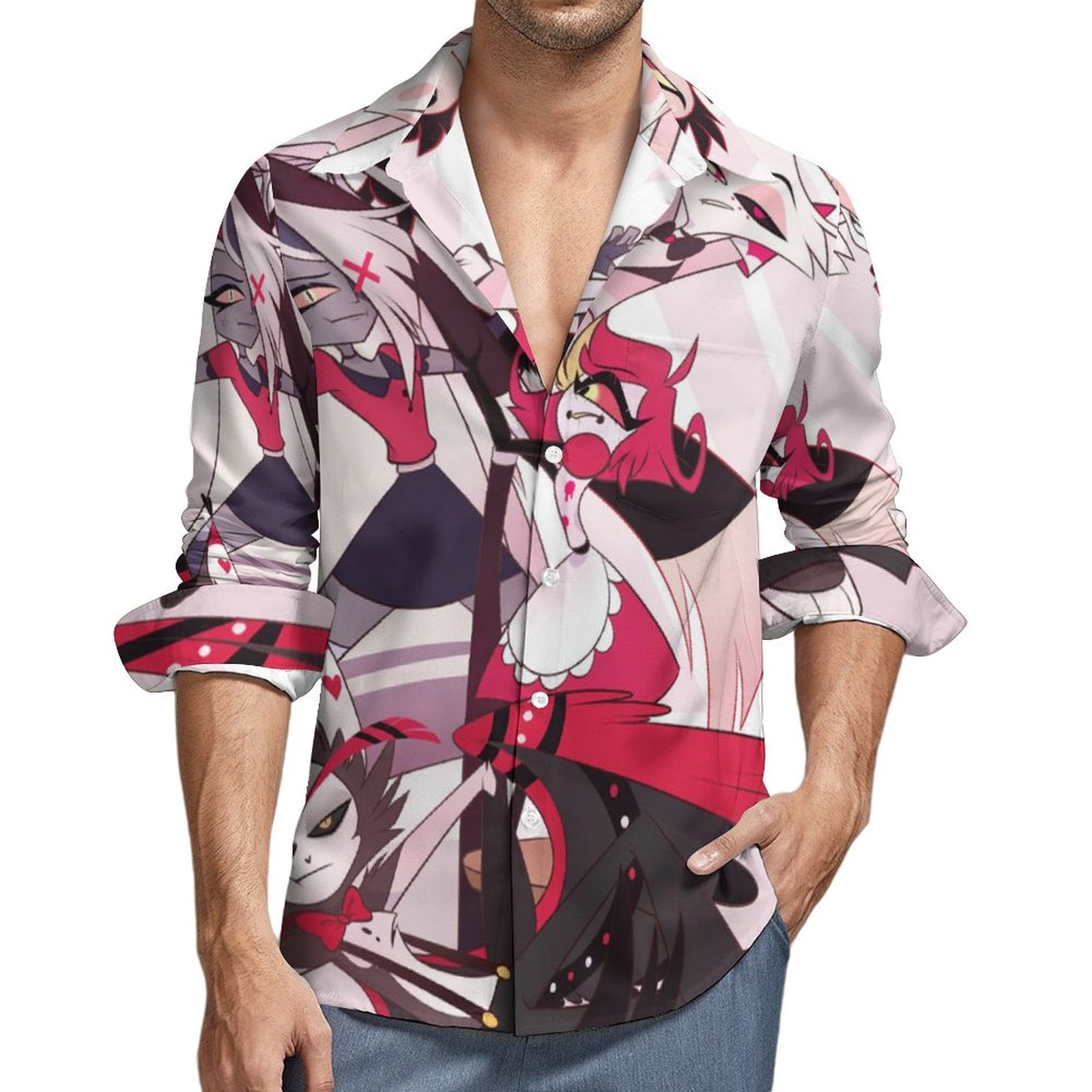 Hazbin Hotel Animation Button Down Shirts For Mens Daily Casual Large ...
