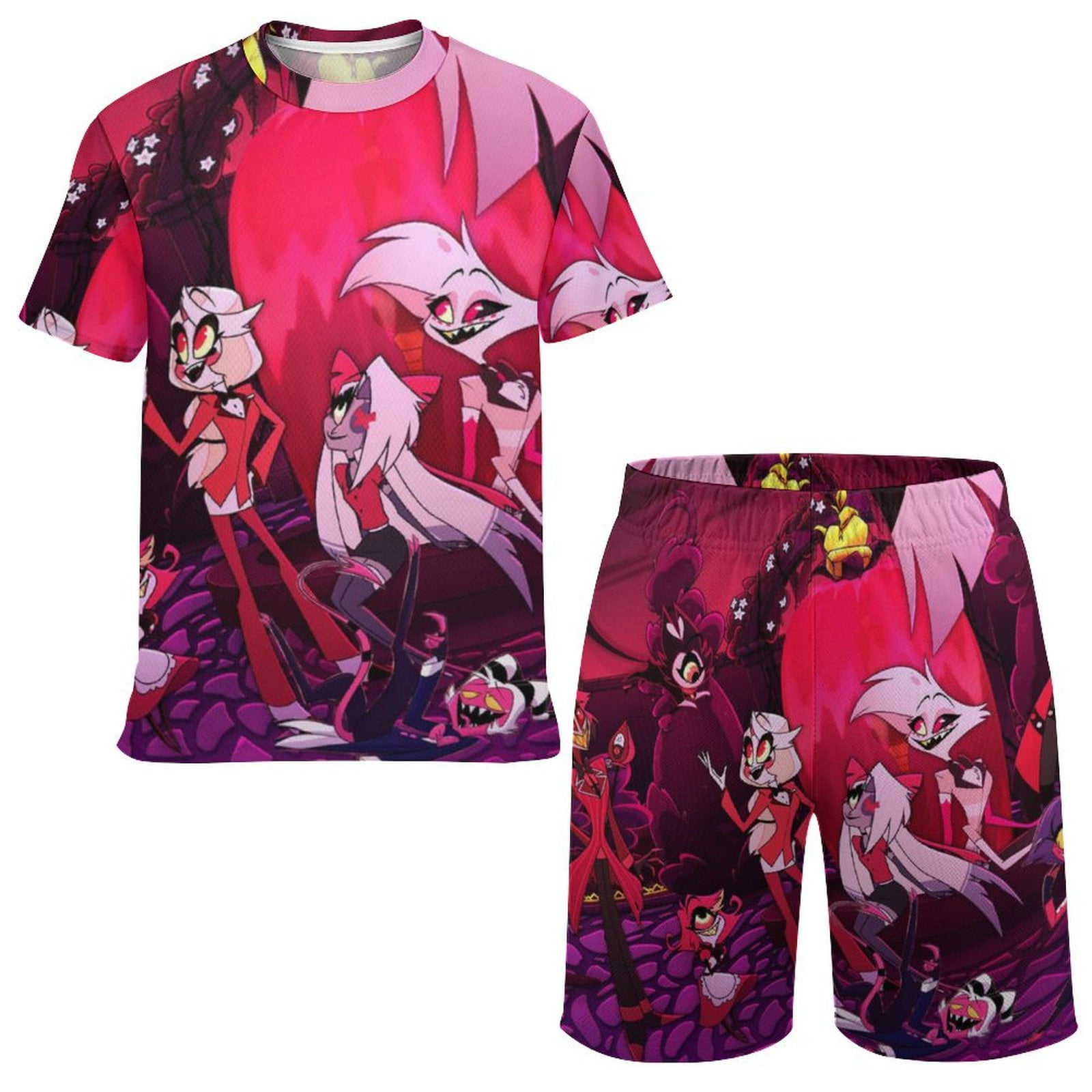 Hazbin Hotel Boys Short Sleeve Mesh T-Shirt And Shorts Outfit Set ...