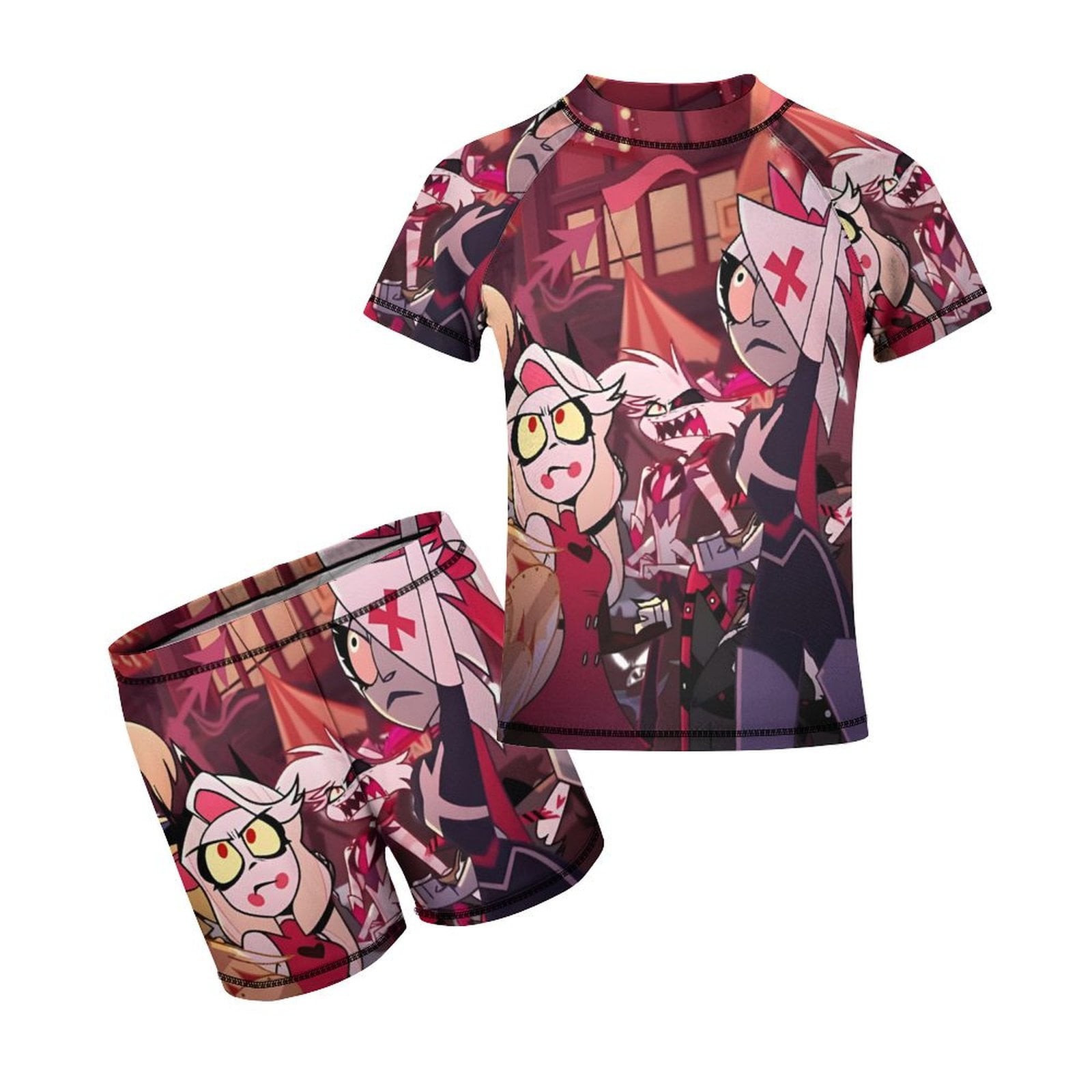 Hazbin Hotel Boys Two Piece Rash Guard Swimsuits Kids Short Sleeve ...