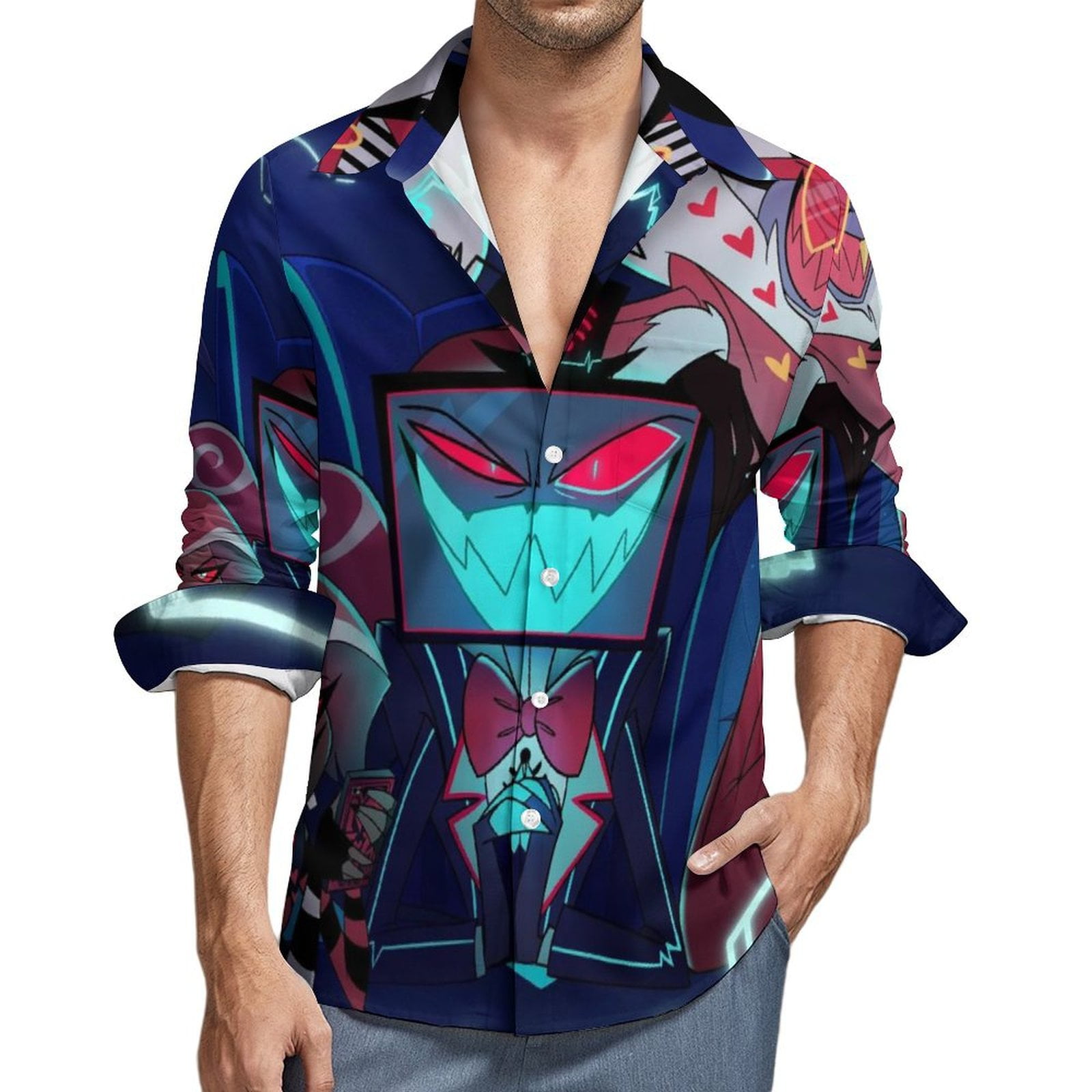 Hazbin Hotel Comedy Characters Button Down Shirts For Mens Daily Casual ...