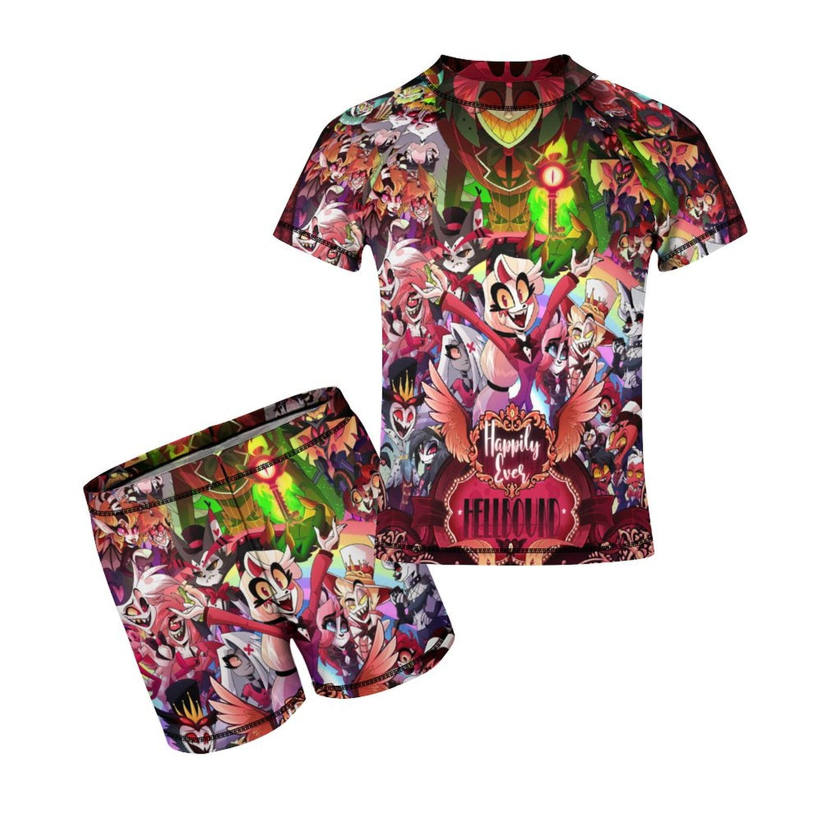 Hazbin Hotel Helluva Boss Summer Swimwear For Boys 2PCS Rash Guard Sets ...