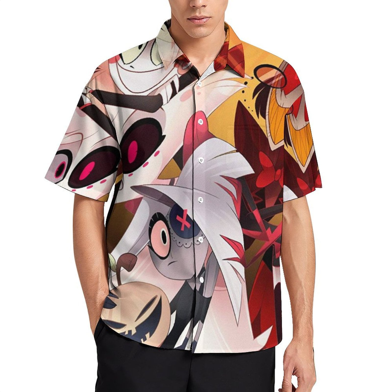 Hazbin Hotel Men's Hawaiian Shirts Short Sleeve Button Down Casual ...