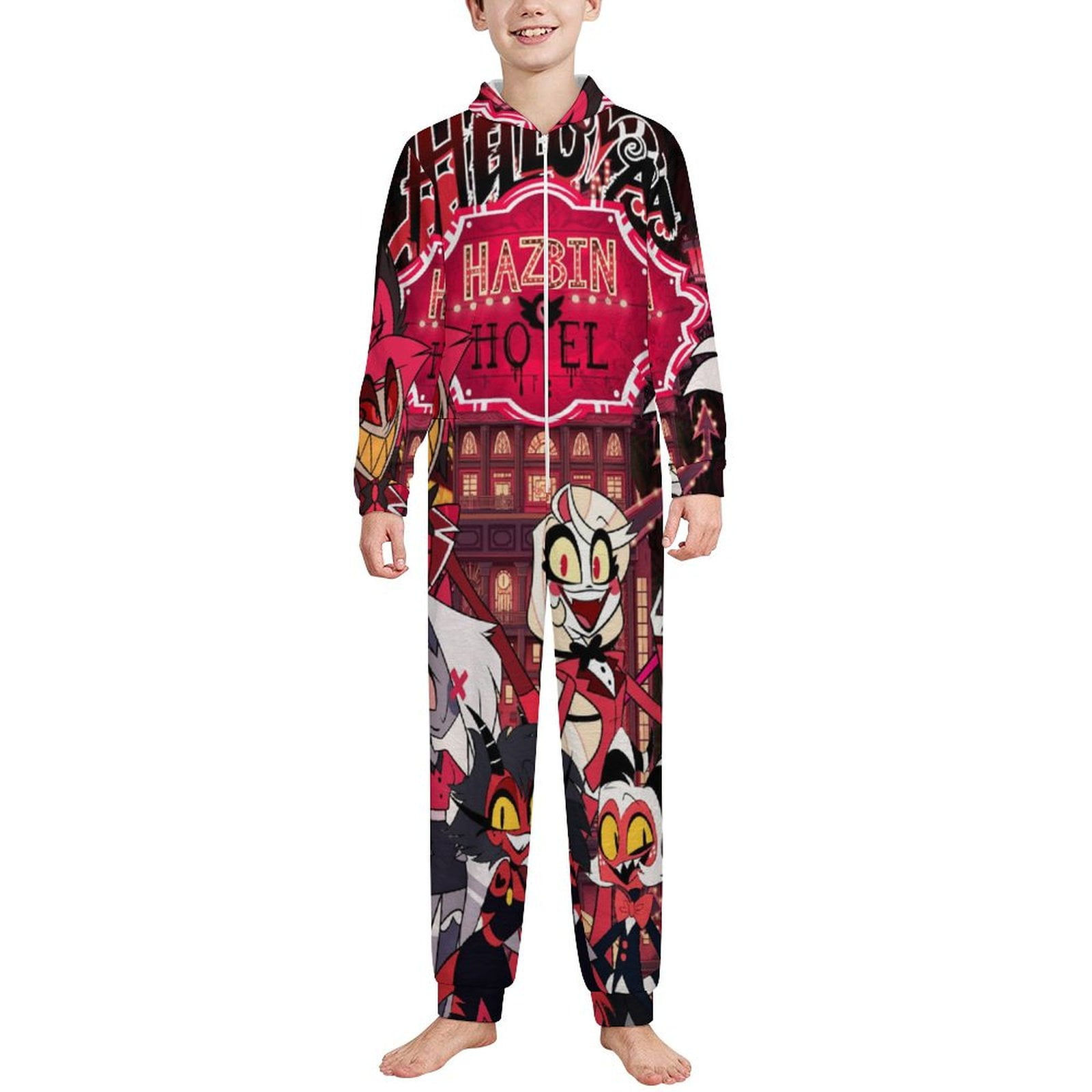 Hazbin Hotel One Piece Pajama Hooded Union Suit PJs Sleepwear - Walmart.com