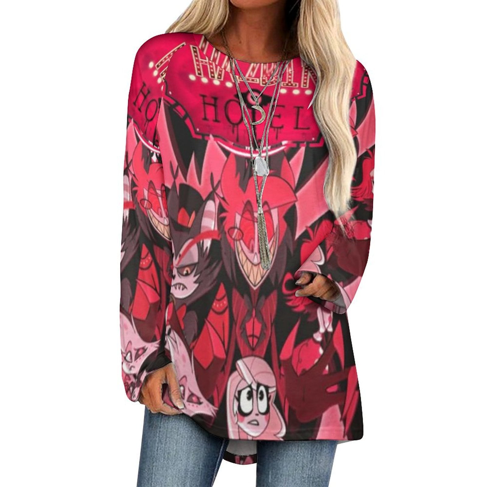 Hazbin Hotel Poster Womens Long Sleeve T-Shirt Loose Fit Tops Casual ...