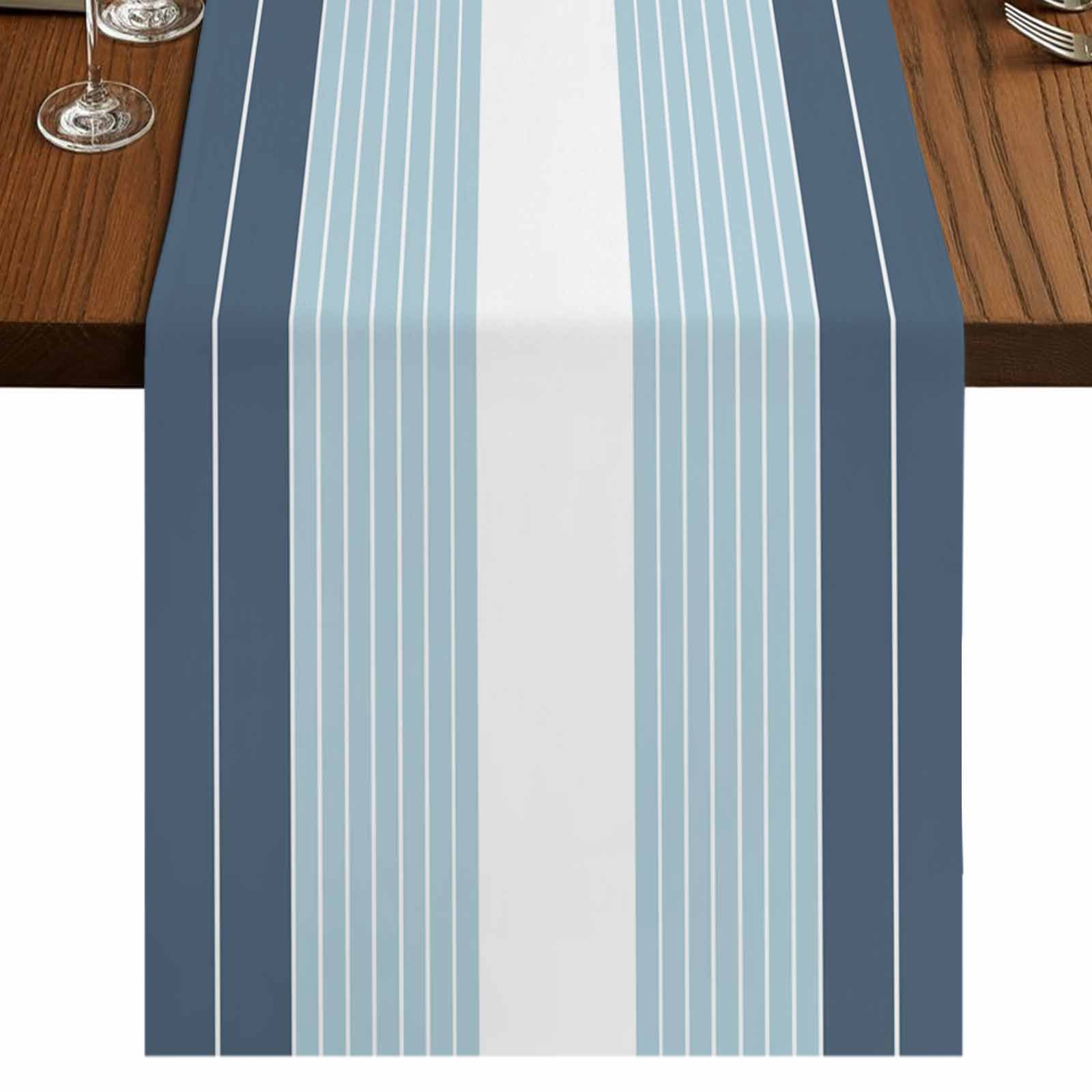 Haze Blue Aqua Stripe 60 Inch Table Runner, Modern Art Horizontal ...