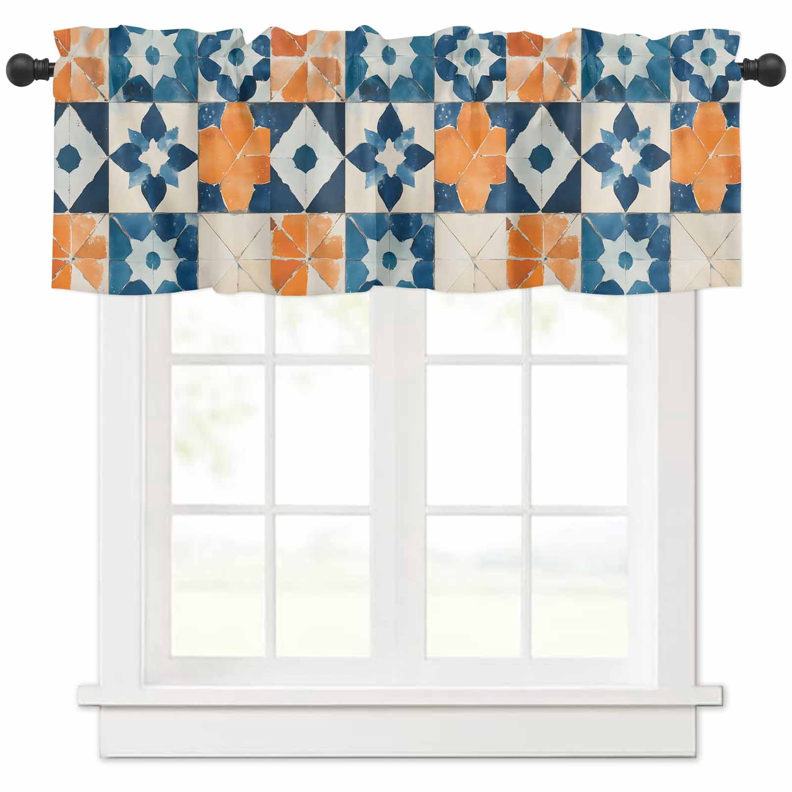Haze Blue Aqua Stripe Valances for Windows Farmhouse Kitchen Curtains ...