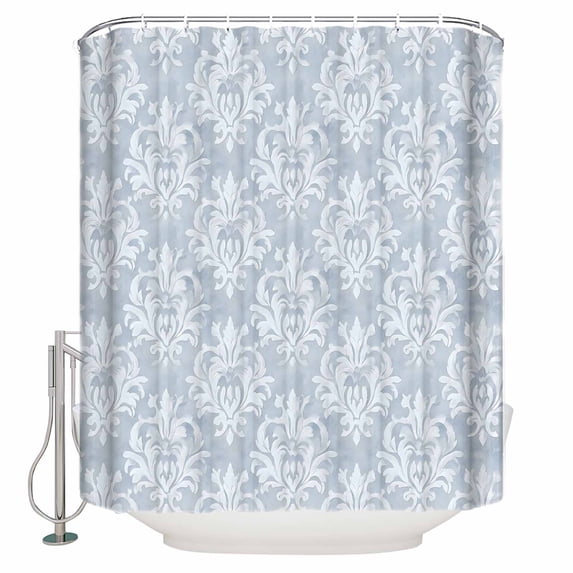 Haze Blue Boho Bathroom Shower Curtains with 12 Hooks Polyester ...