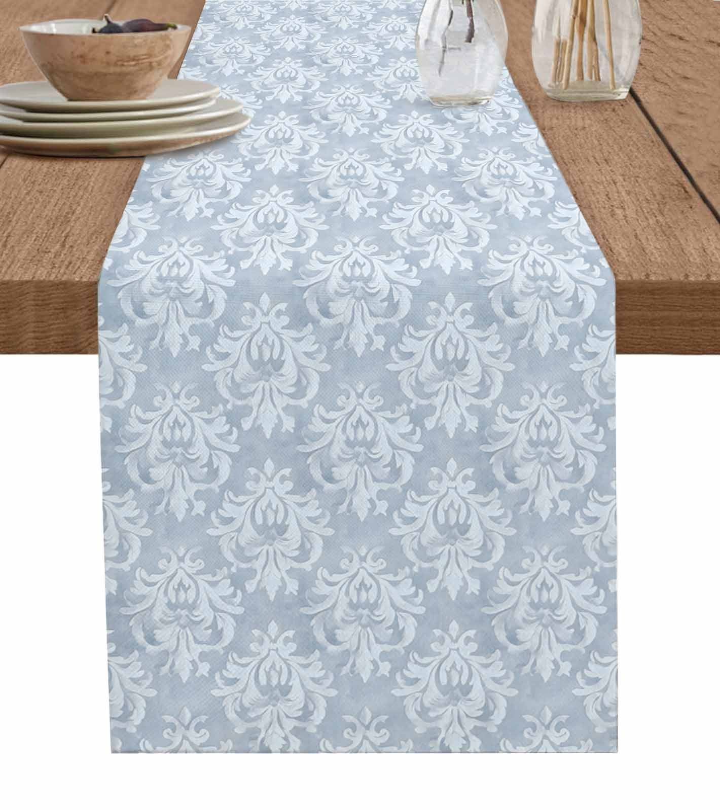 Haze Blue Boho Burlap Cotton Table Runner 13x108 Inches Long, Neutral ...