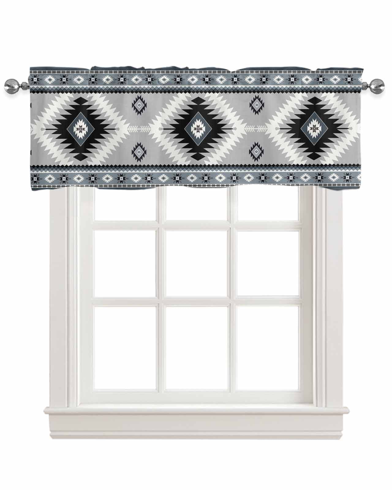 Haze Blue Boho Kitchen Valances for Windows Farmhouse Linen Window ...
