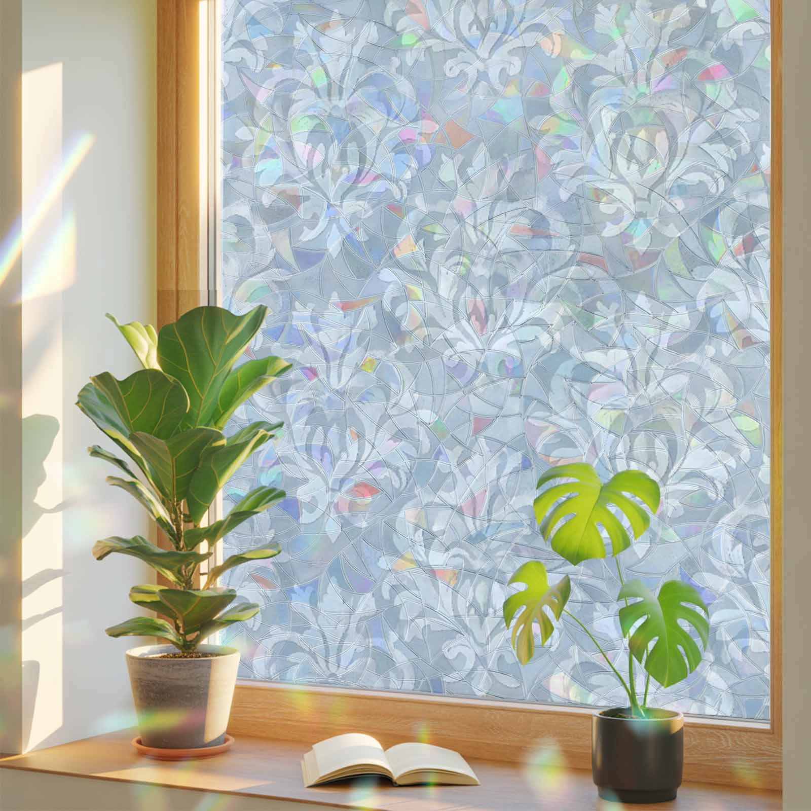 Haze Blue Boho Privacy Window Film, Decorative Stained Glass Window ...