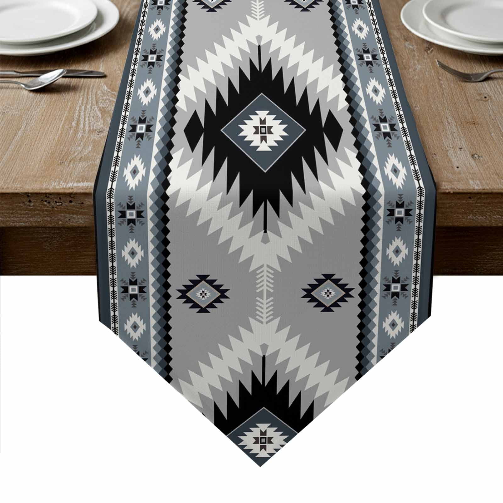 Haze Blue Boho Table Runner Linen Burlap Table Runner 90 Inches Long ...