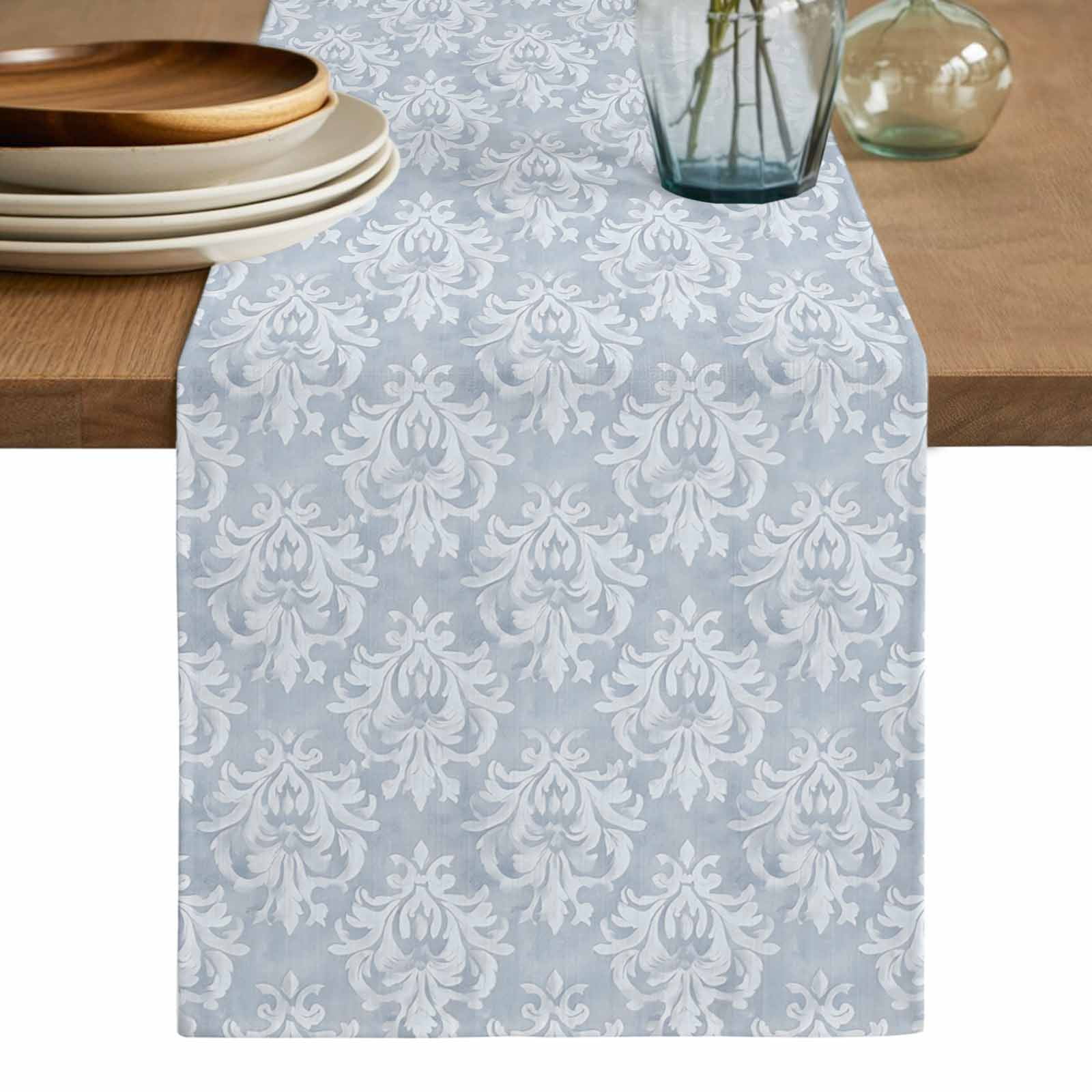 Haze Blue Boho Table Runner, Neutral Middle Century Turkish Pattern ...