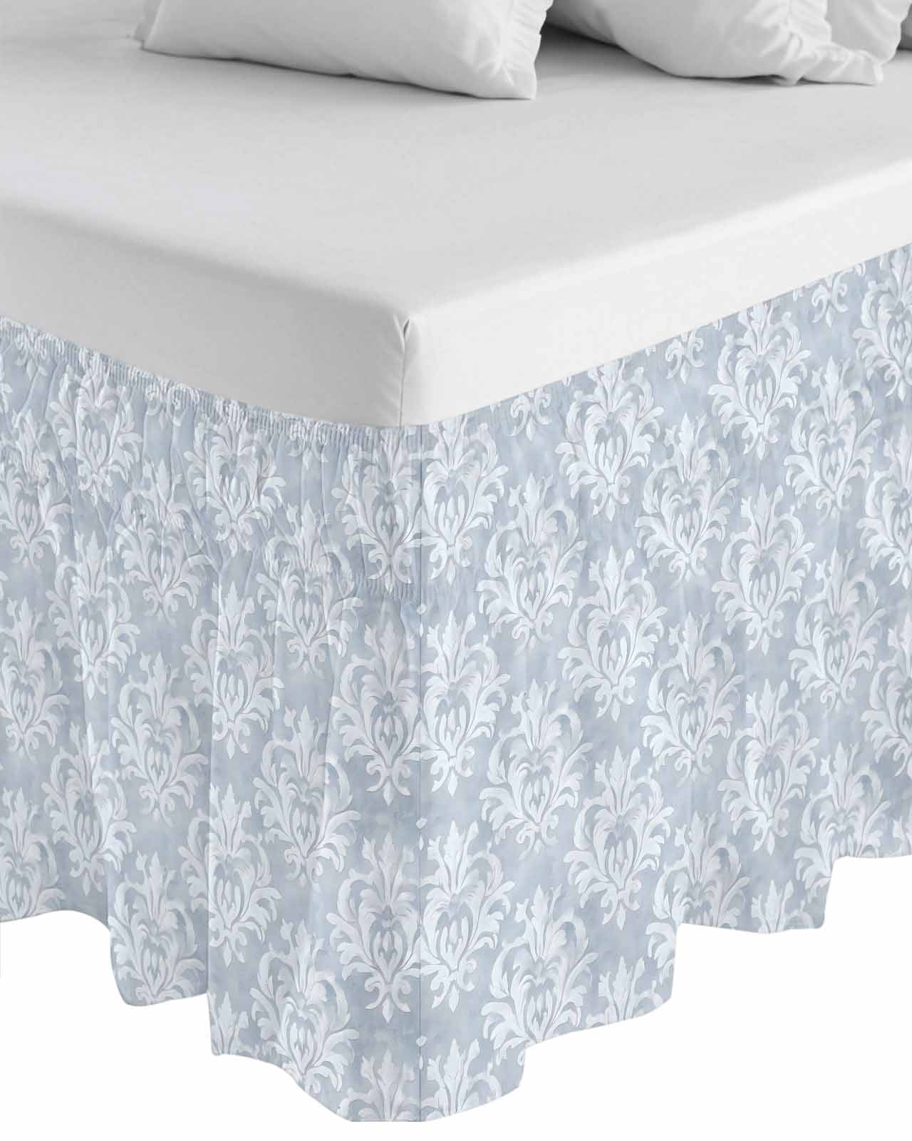 Haze Blue Boho Wrap Around Bed Skirts for Queen Bed 18