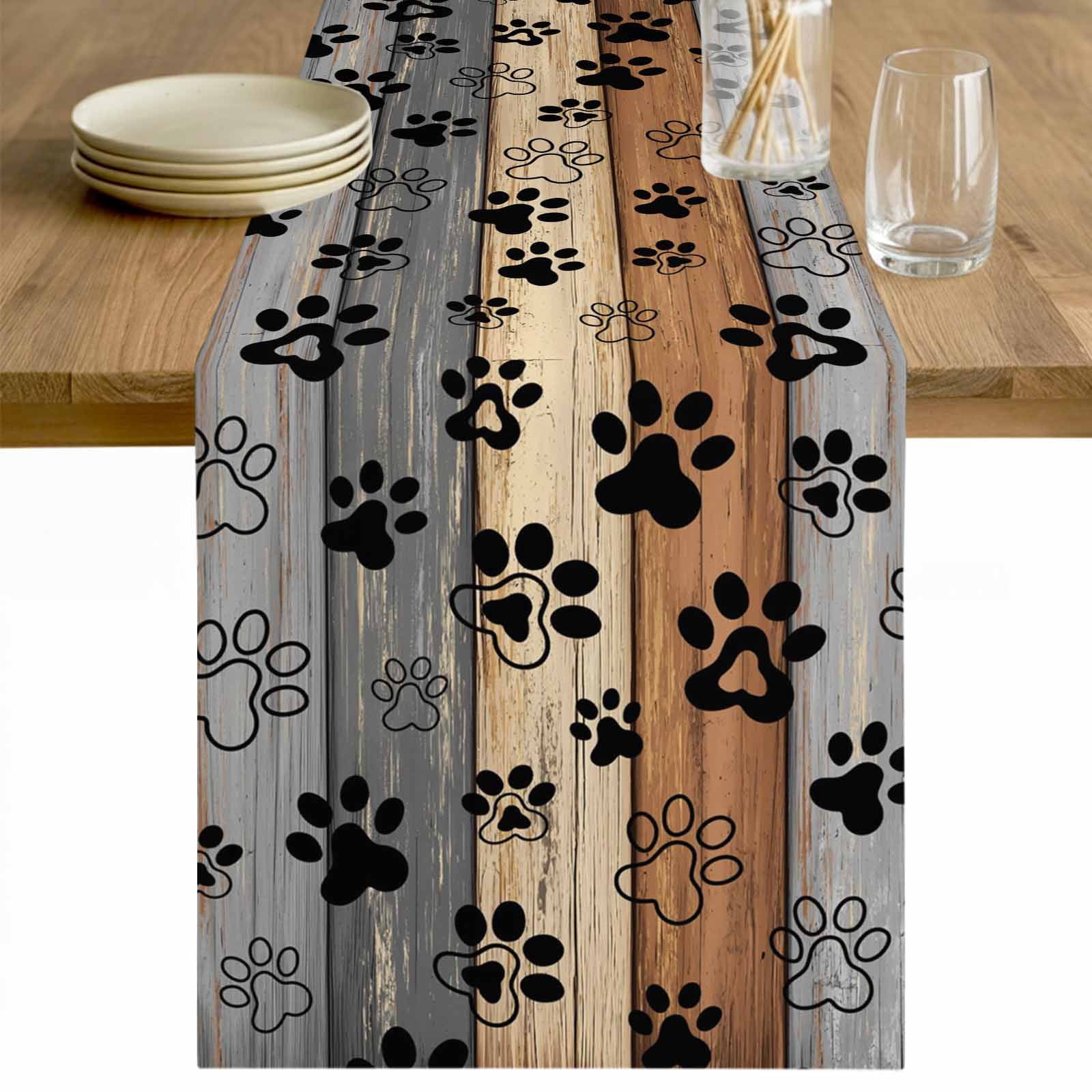 Haze Blue Brown Table Runner - 48 Inch Long Rustic Farmhouse Dog Paw ...