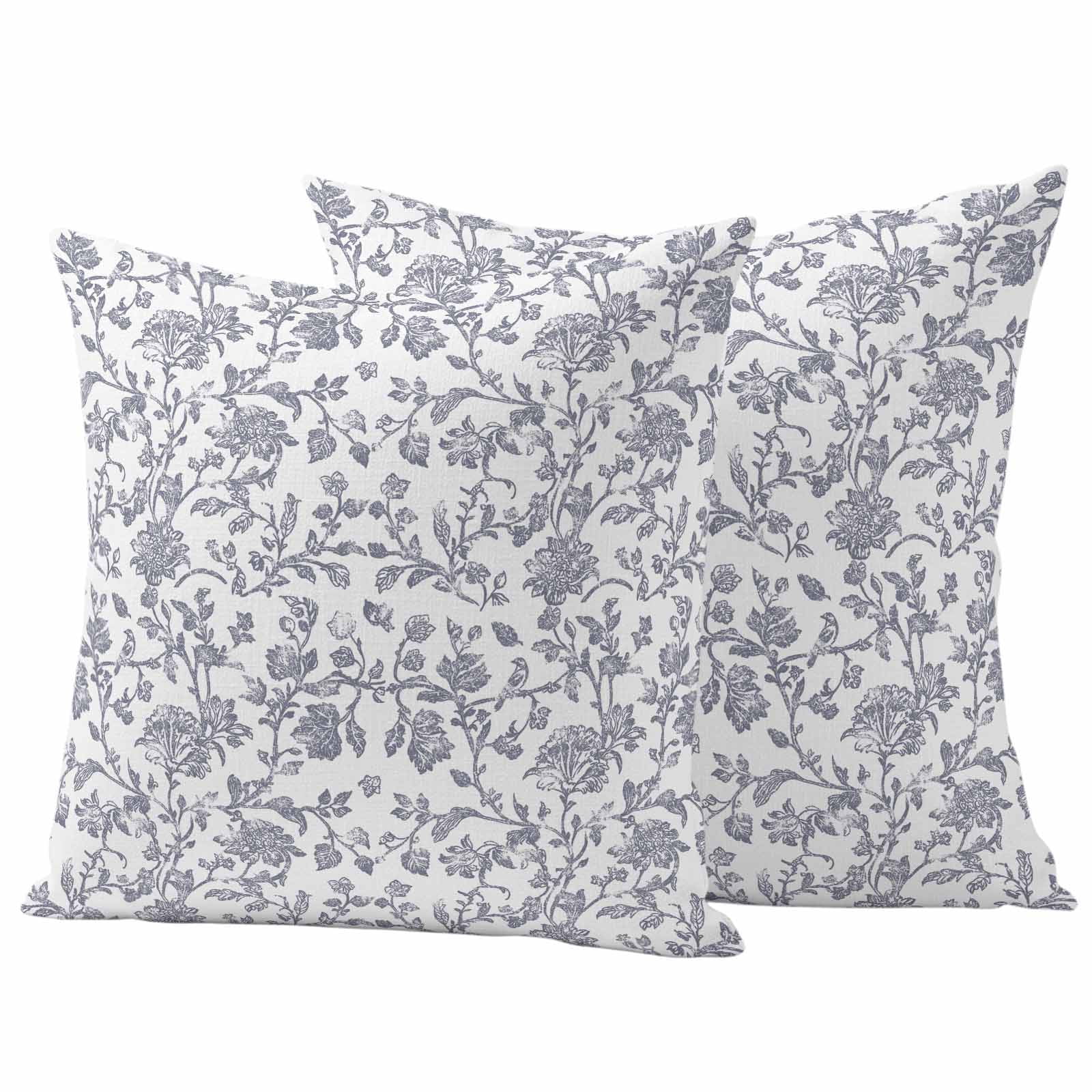 Haze Blue Flower Outdoor Waterproof Pillow Covers, Vintage Farmhouse ...