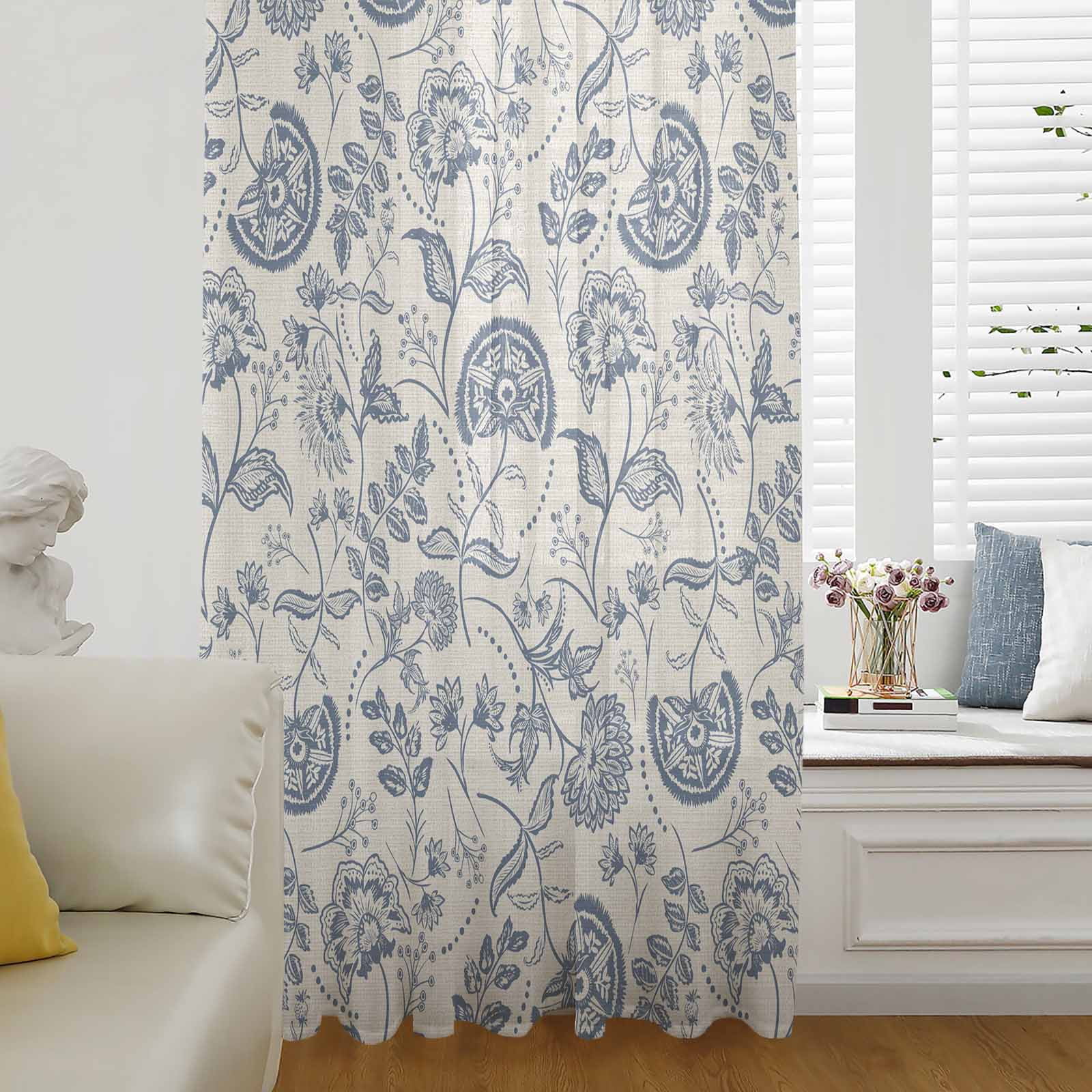 Haze Blue Fruit Window Curtain 72 Inches Long,Country Retro Floral ...
