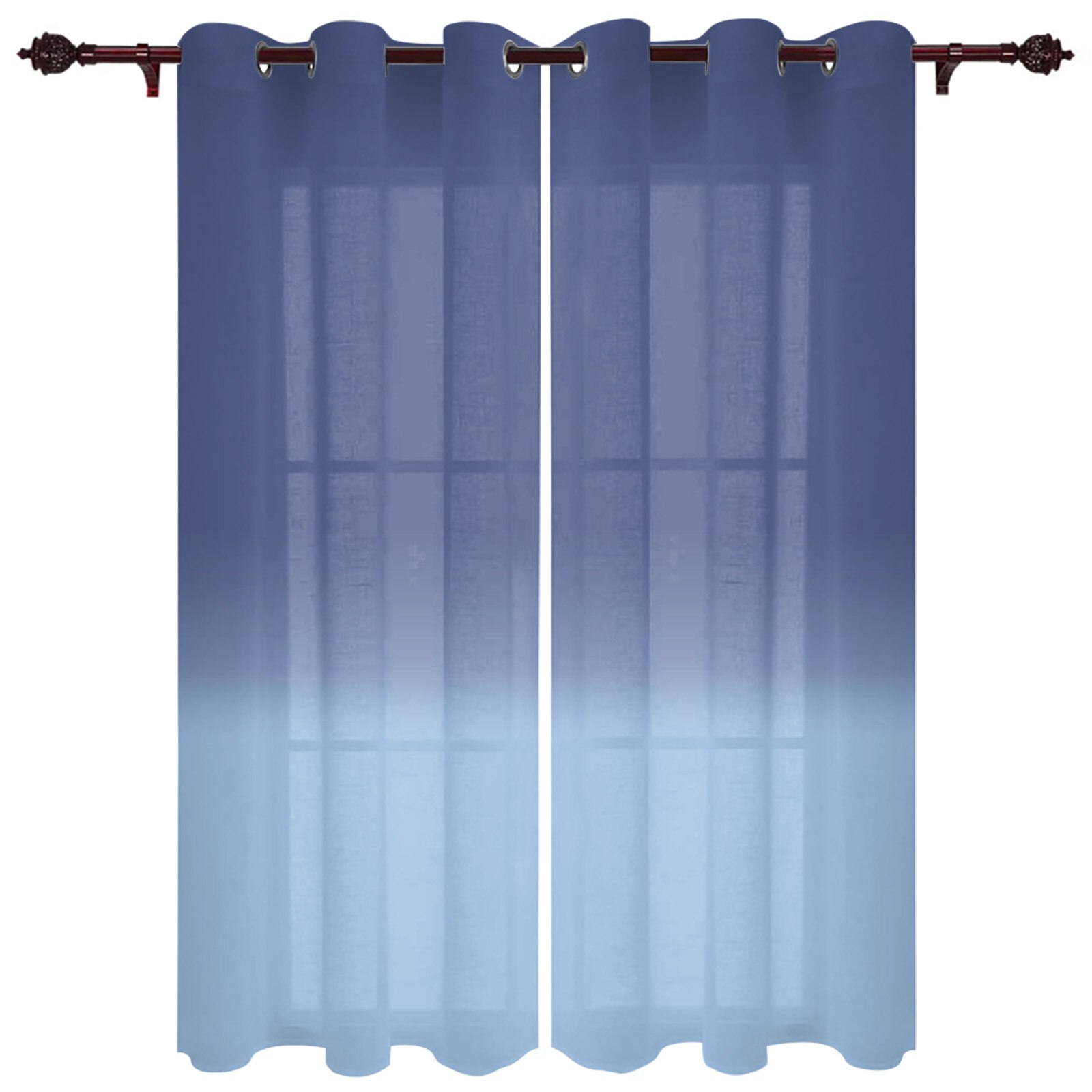 Haze Blue Gradient Fabric Solid Color Curtain Finished Window Blinds ...