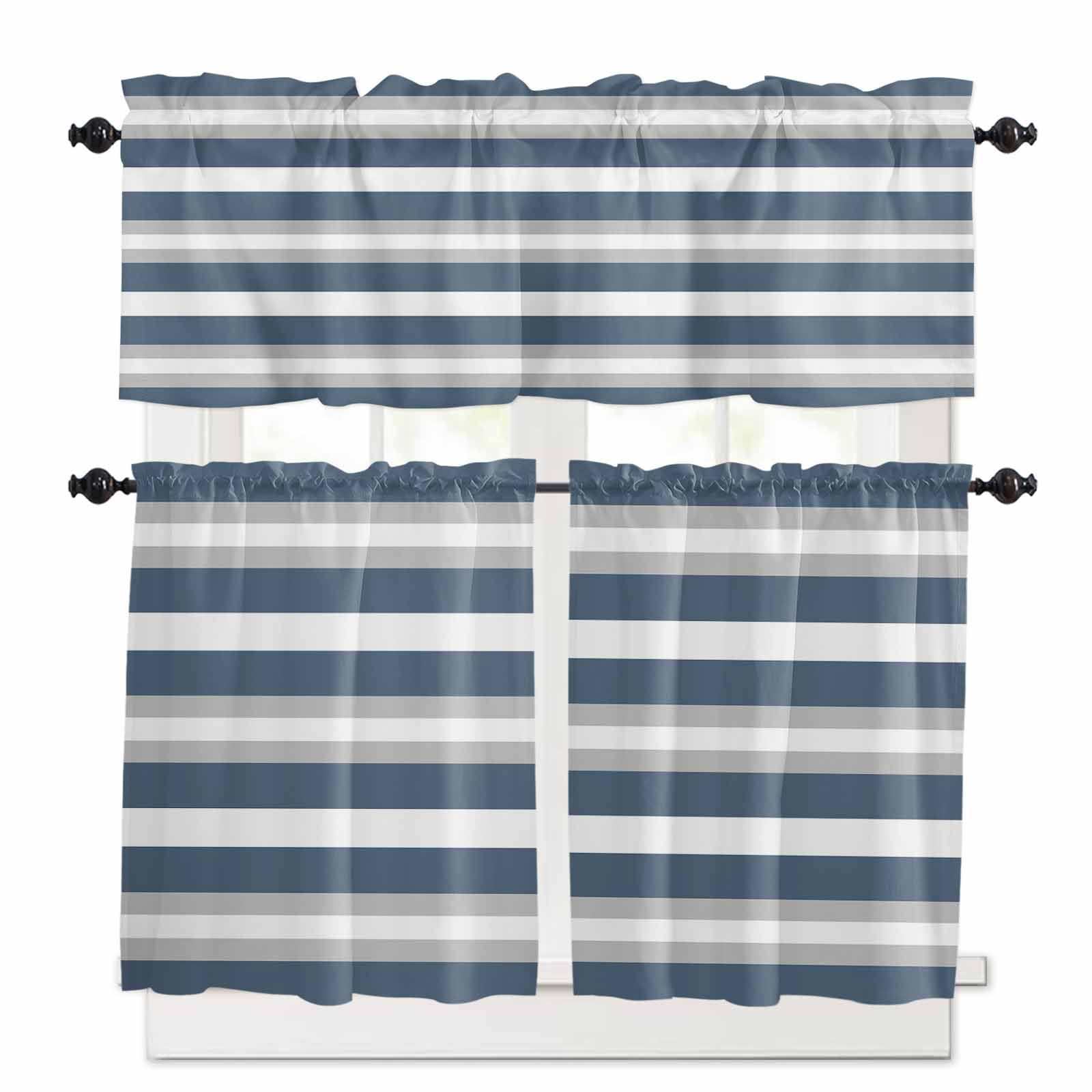 Haze Blue Gray Kitchen Curtains Set for Windows 3 Pieces,36 Inch Length ...