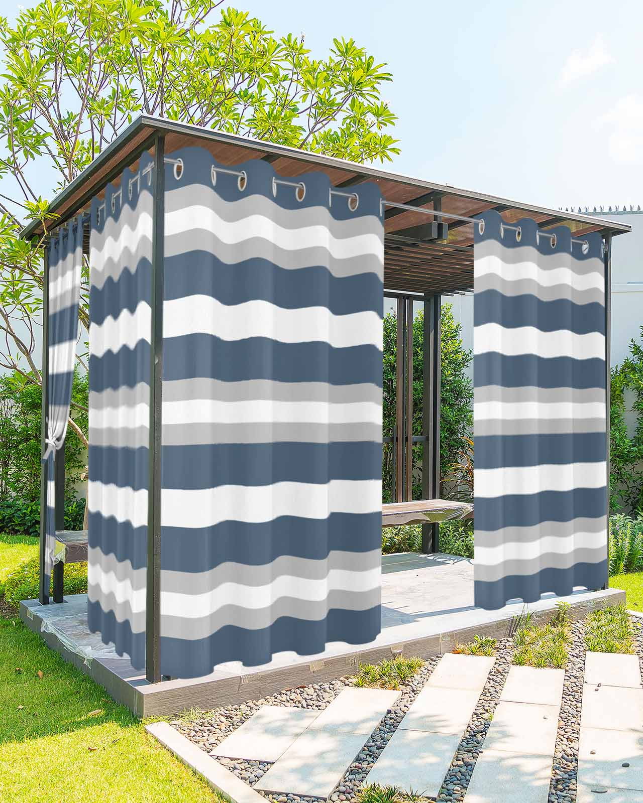 Haze Blue Gray Outdoor Curtains for Patio Waterproof, Contrast ...