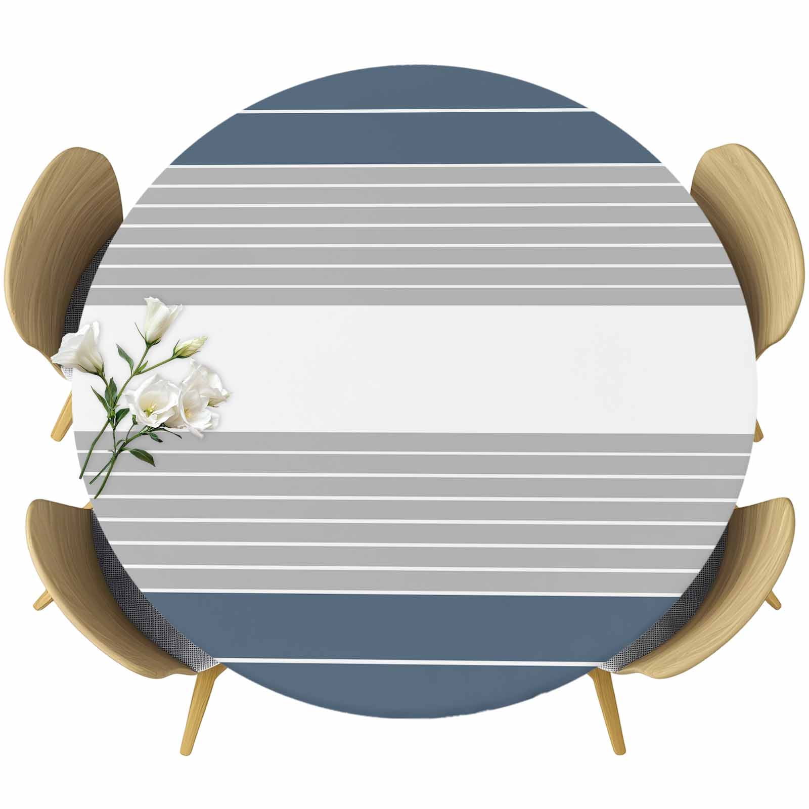 Haze Blue Grey Stripe Round Tablecloth 36-44 Inch Round Fitted Table ...