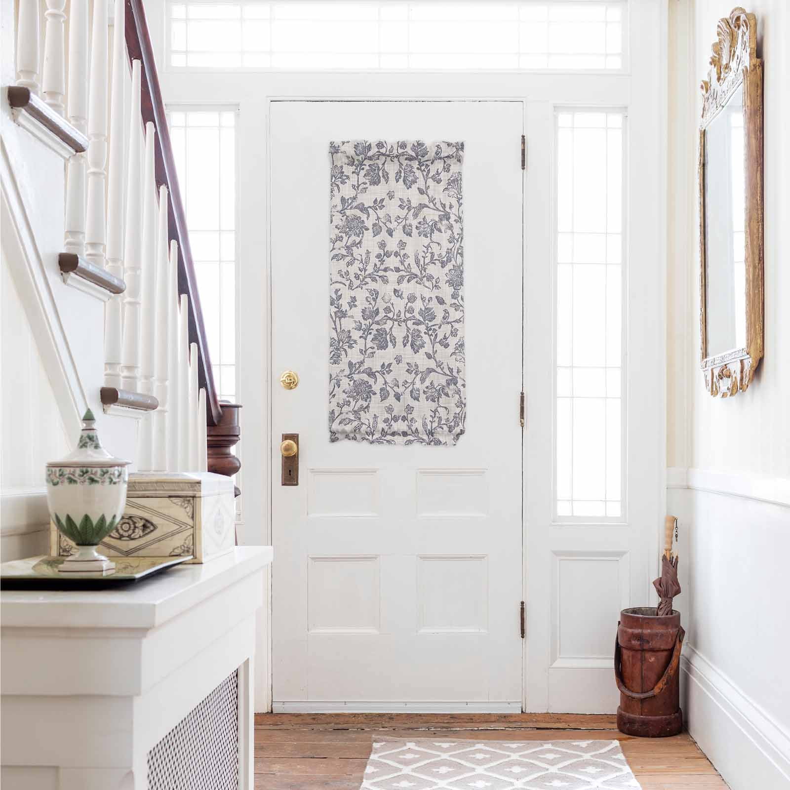 Haze Blue Leaf Door Curtains for Door Window, French Sidelight Front ...