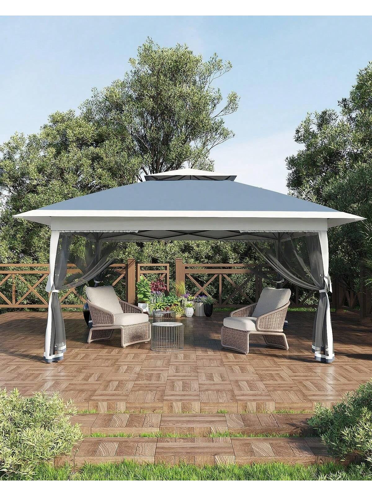 Haze Blue- Pop Up Gazebo 12x12,Canopy Tent With Mosquito Netting, One ...