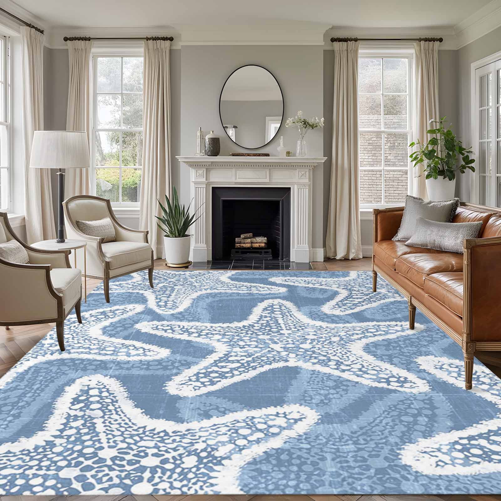 Haze Blue Starfish 5'x8' Large Area Rugs Coastal Summer Ocean Beach ...