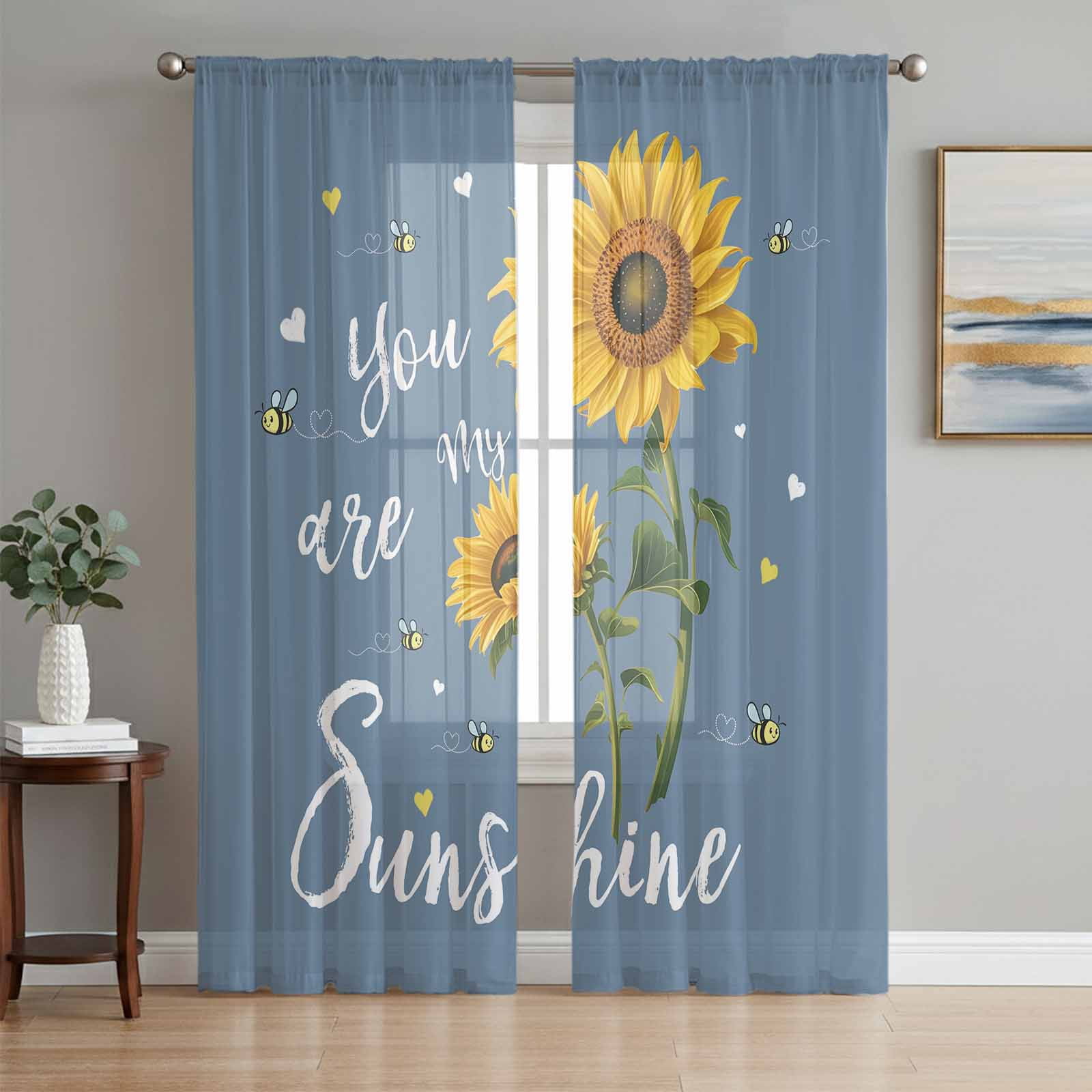 Haze Blue Sunshine Sunflower Sheer Curtains 72 Inch Length 2 Panels Set ...