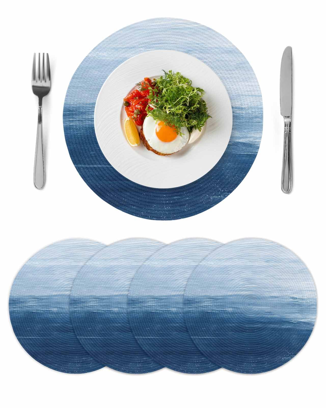 Haze Blue White Brush Stroke Textured Round Table Placemats set of 4 ...