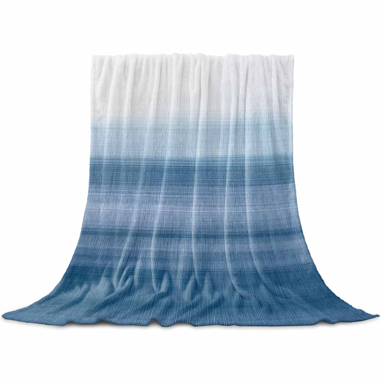Haze Blue White Ombre Flannel Blanket for Bed, Vintage Gradient Striped ...