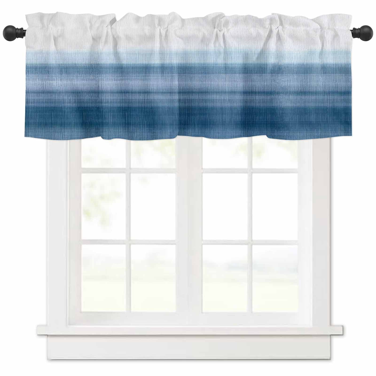 Haze Blue White Ombre Valances for Windows Farmhouse Kitchen Curtains ...